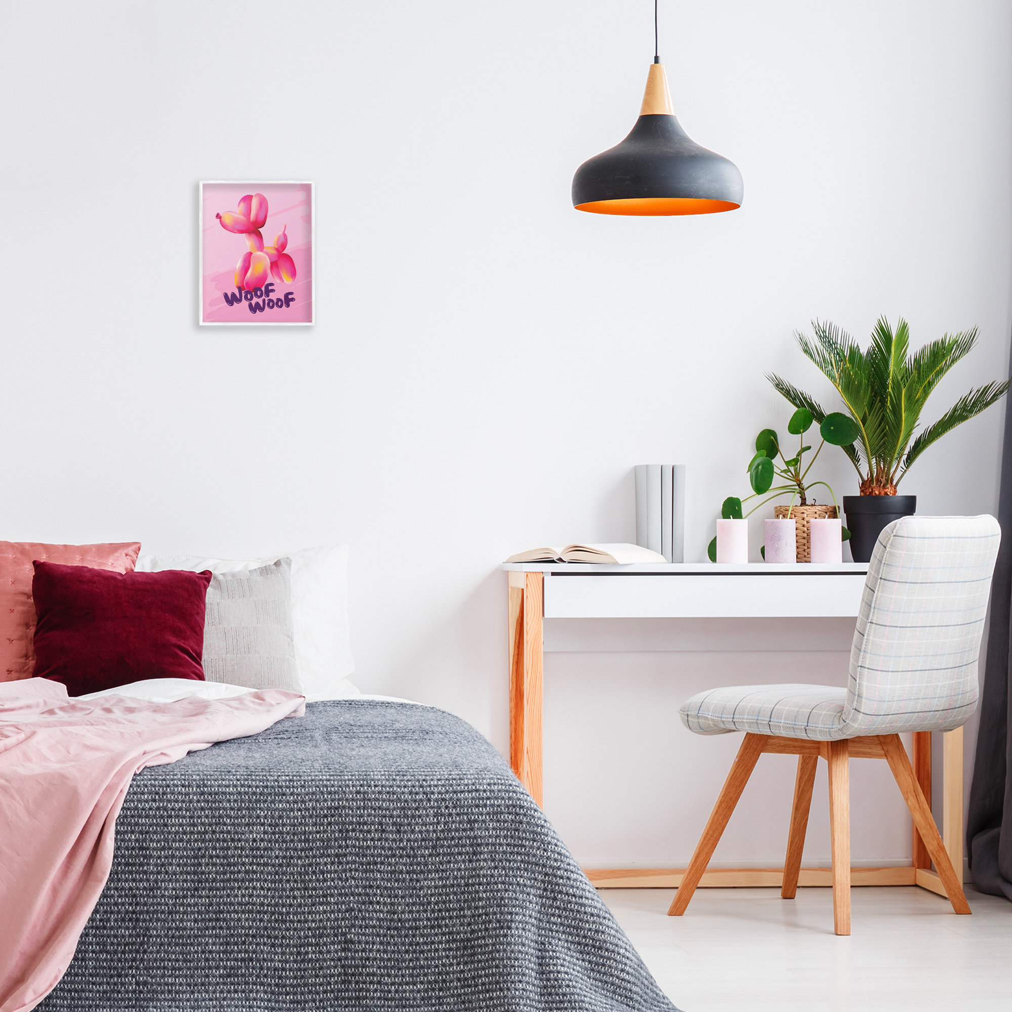 Stupell Industries Woof Balloon Dog White Framed Giclee Art by Nataly ...