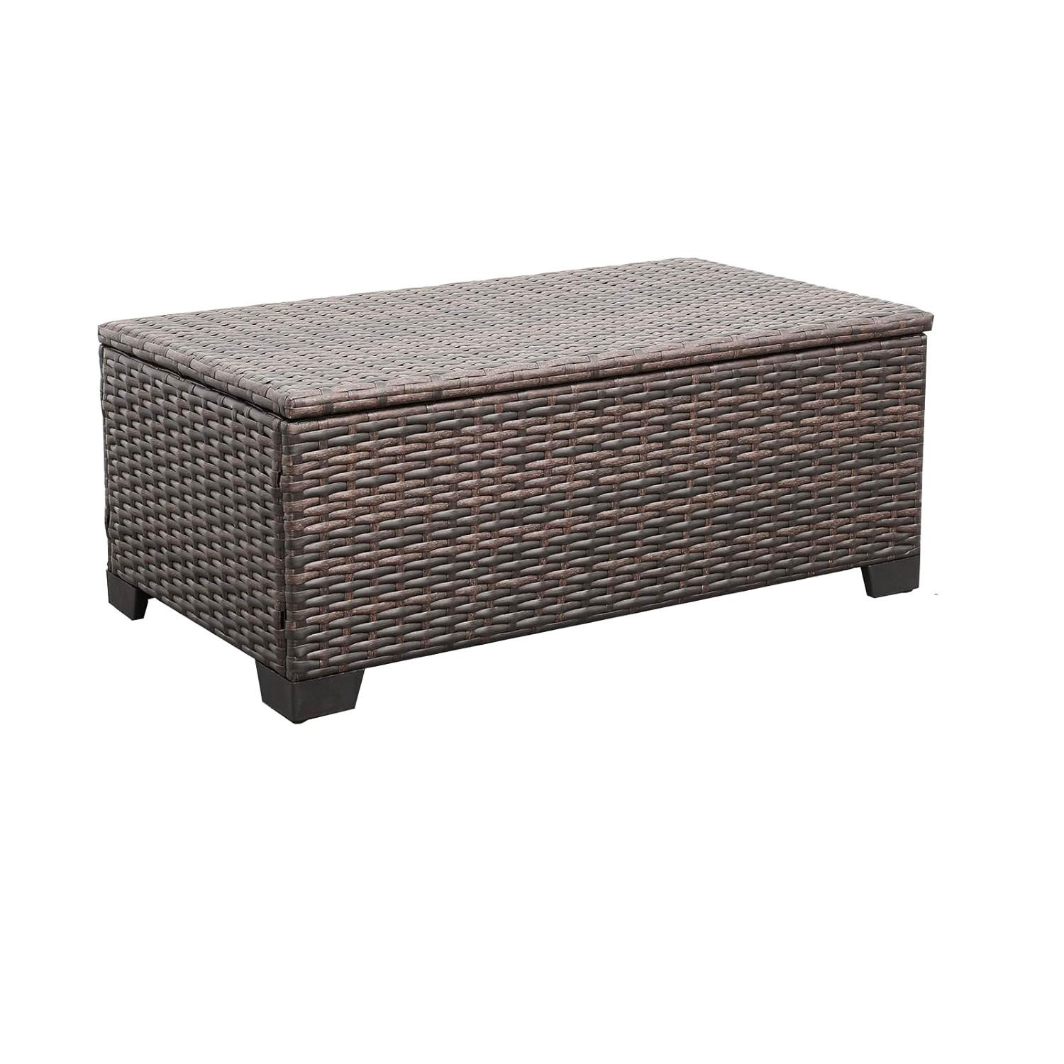AKLOV Outdoor Storage Table Wicker Patio Coffee Table with Waterproof ...