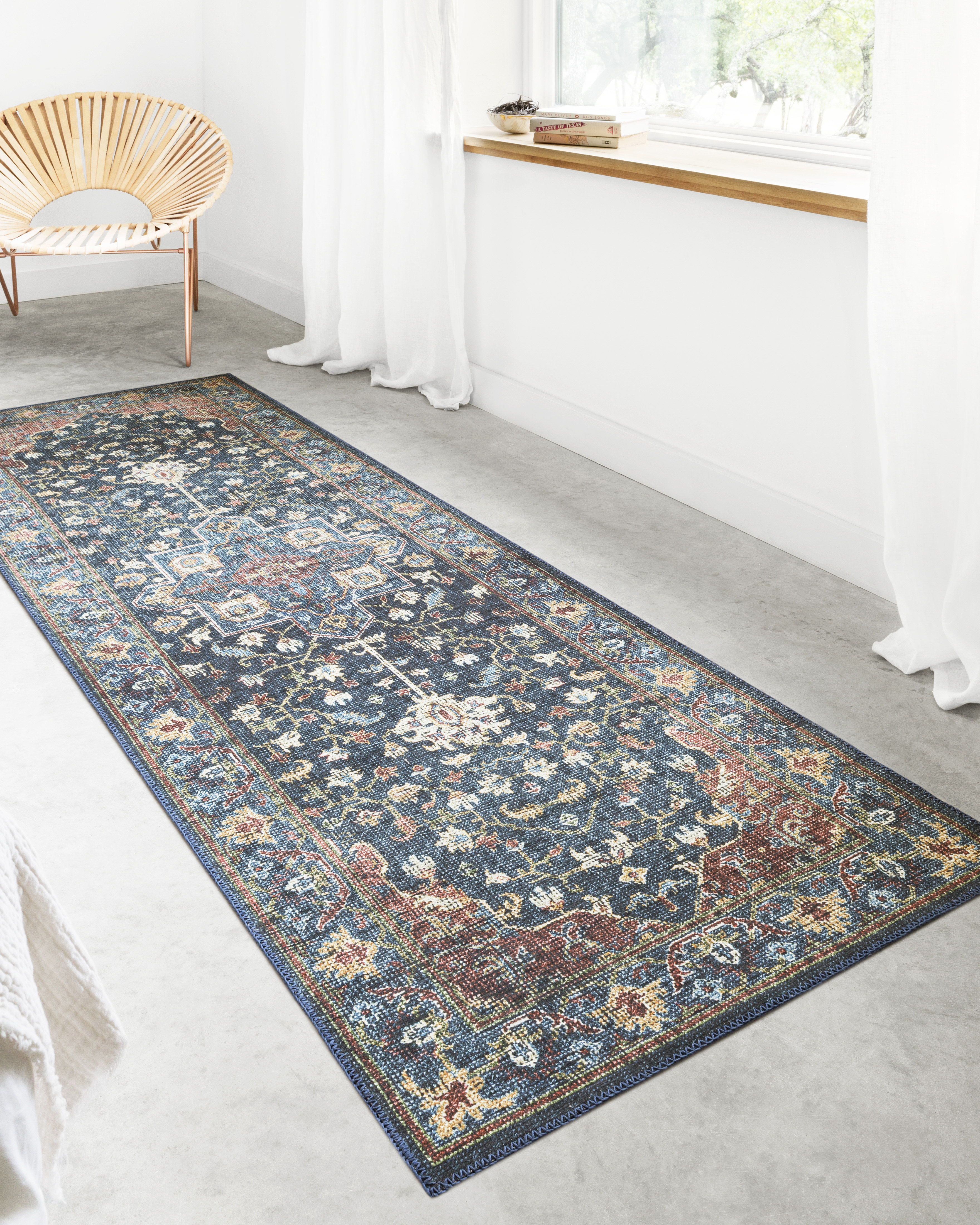 Bungalow Rose Gelo Oriental Denim/Brick Area Rug & Reviews | Wayfair
