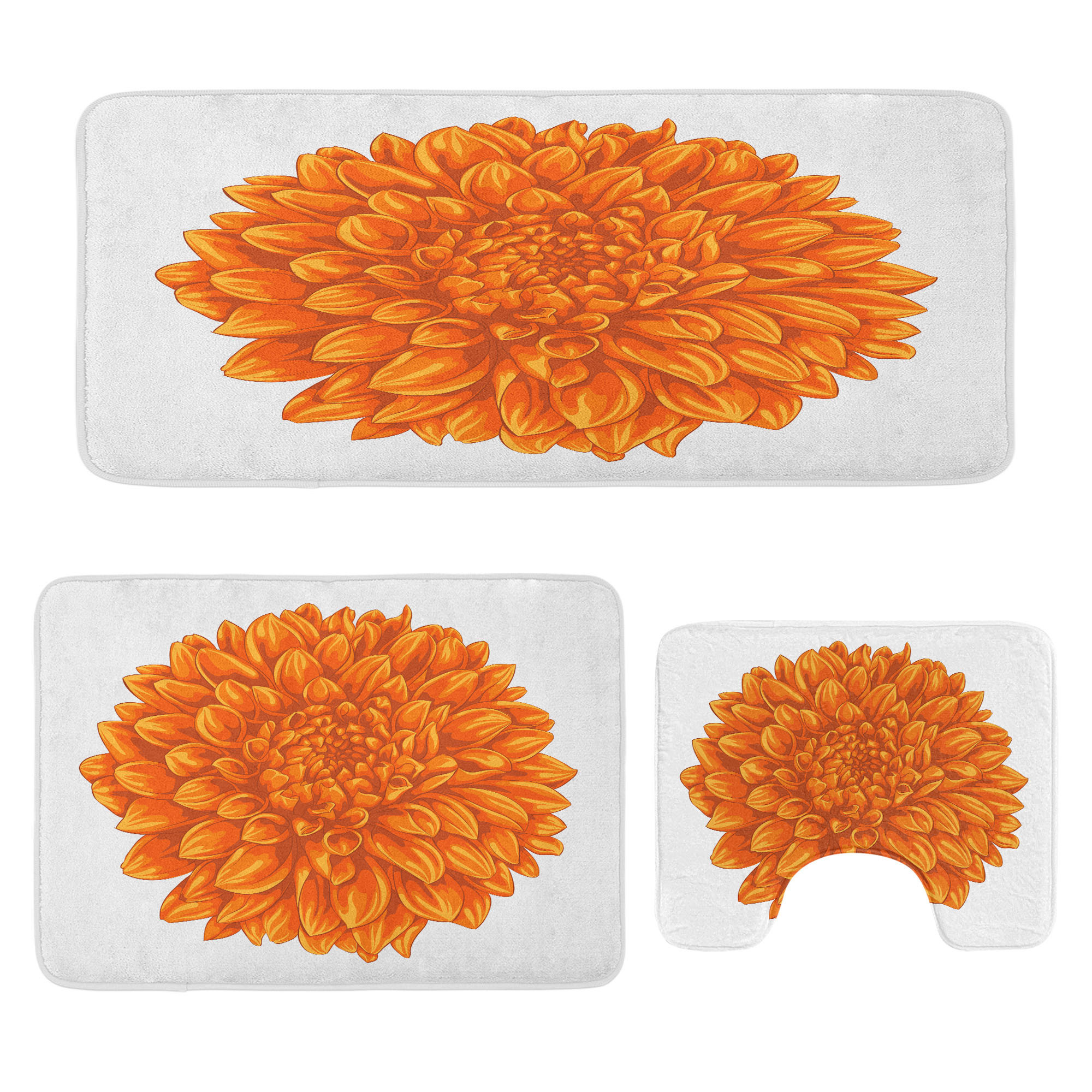 East Urban Home Orange Bathroom Rug Set 3 Pieces U-Shape & Rectangle ...