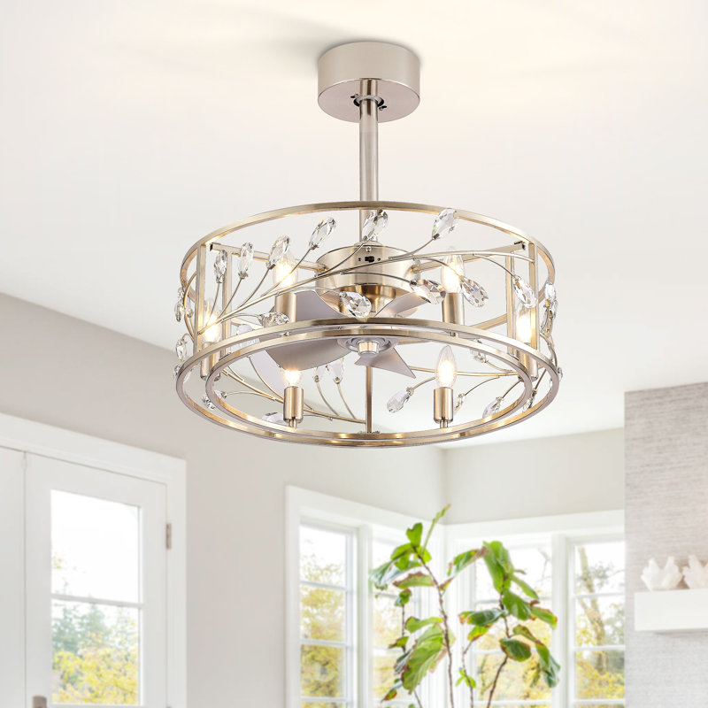 Mercer41 Sylvia 20" Caged Crystal Ceiling Fan With Remote Control and ...