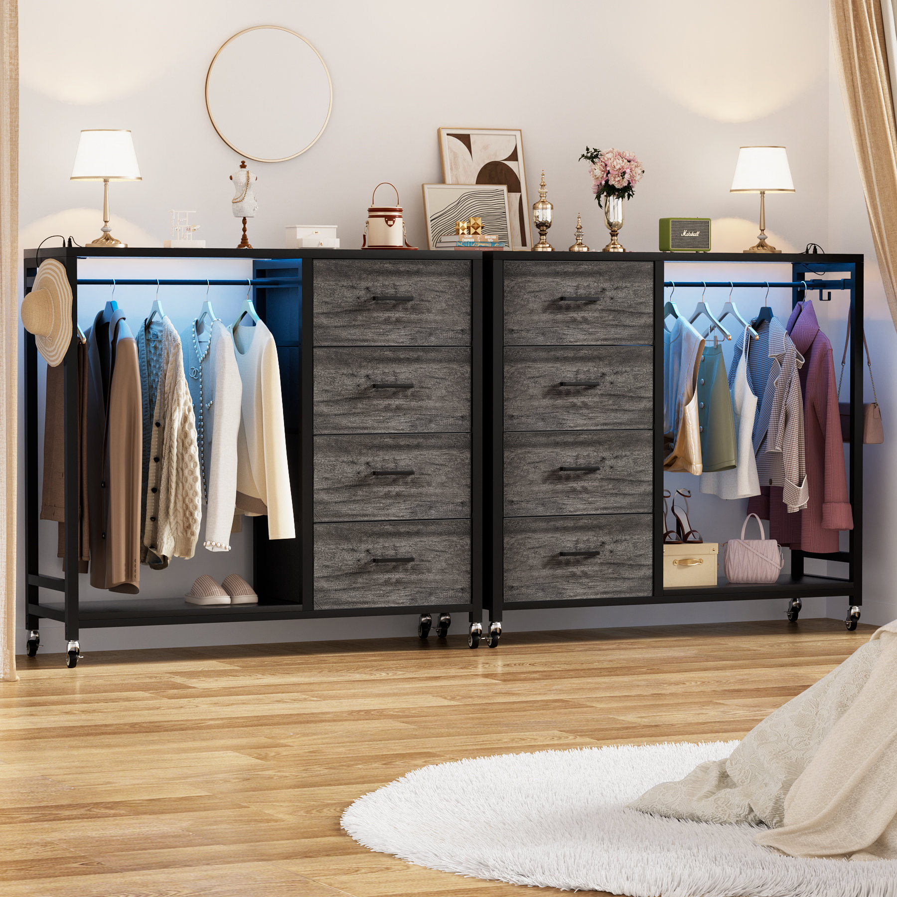 Wrought Studio™ Nasin Dresser with 4 Drawers and Clothes Rack | Wayfair