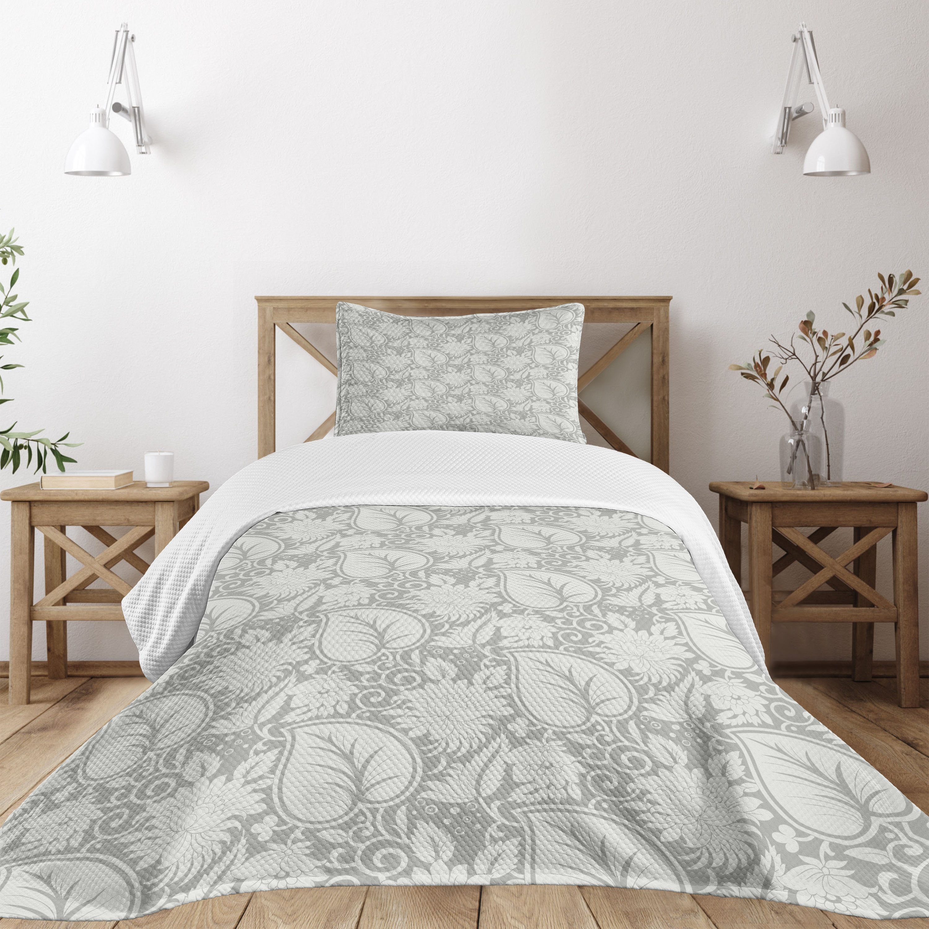 Ambesonne Grey Bedspread Set Paisley Blooming Flowers Grey | Wayfair