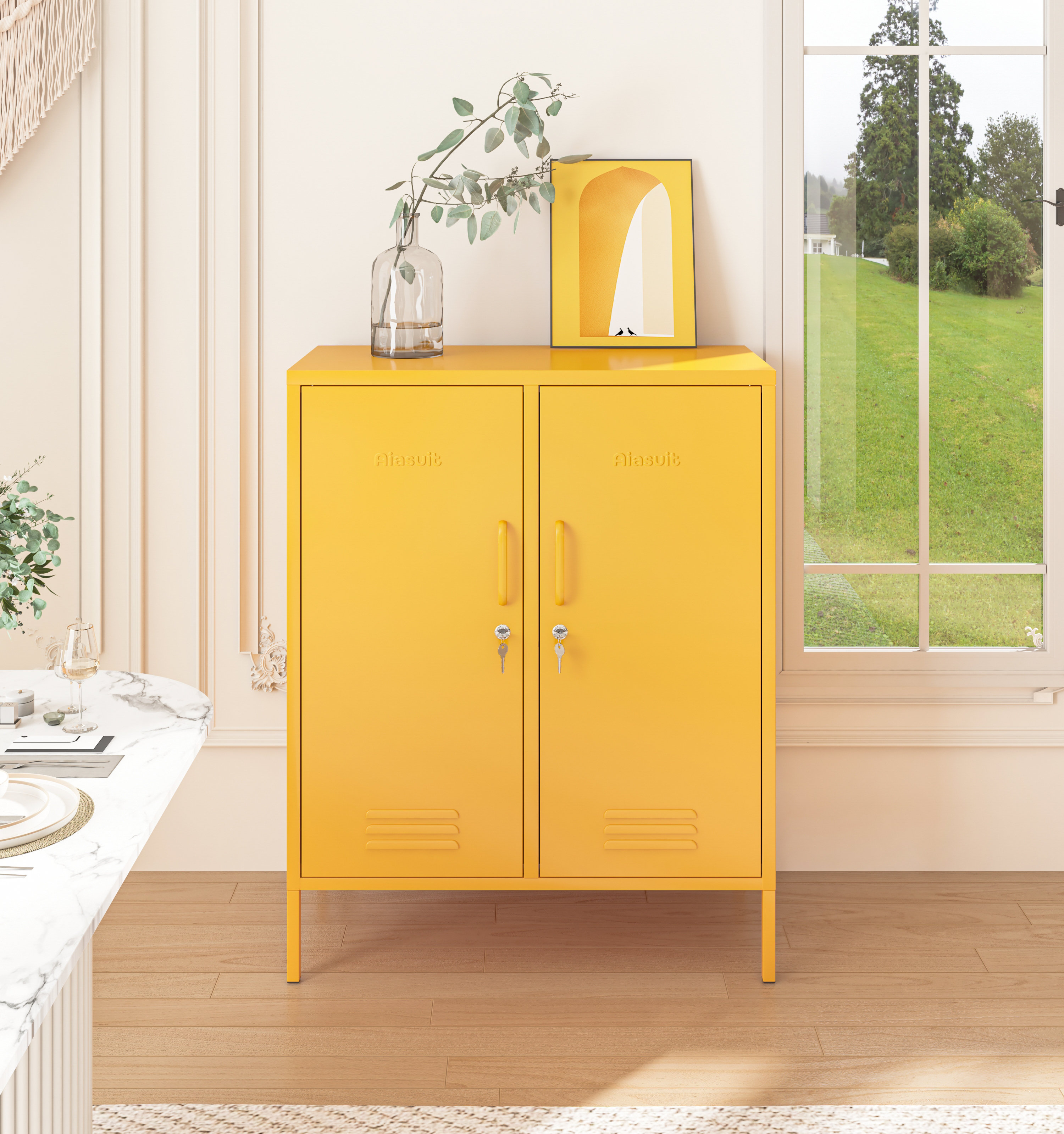 Latitude Run® Metal Accent Cabinet 2 doors lockable storage cabinet ...
