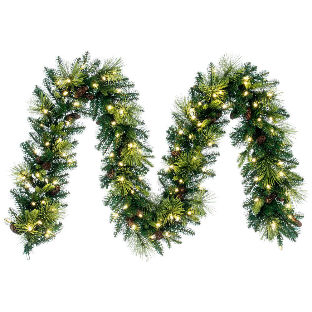 The Holiday Aisle® 9' Pre-Lit Garland with 100 and Clear/White Lights ...