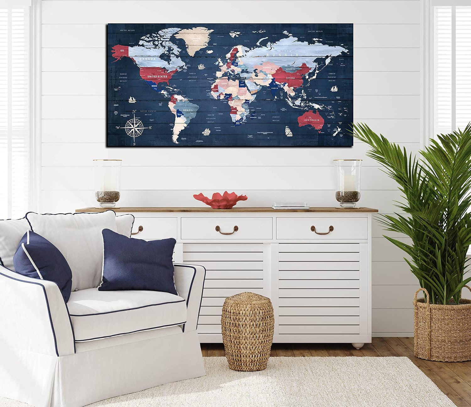 Longshore Tides Blue World Map Wall-Art For Office - Large World Maps ...