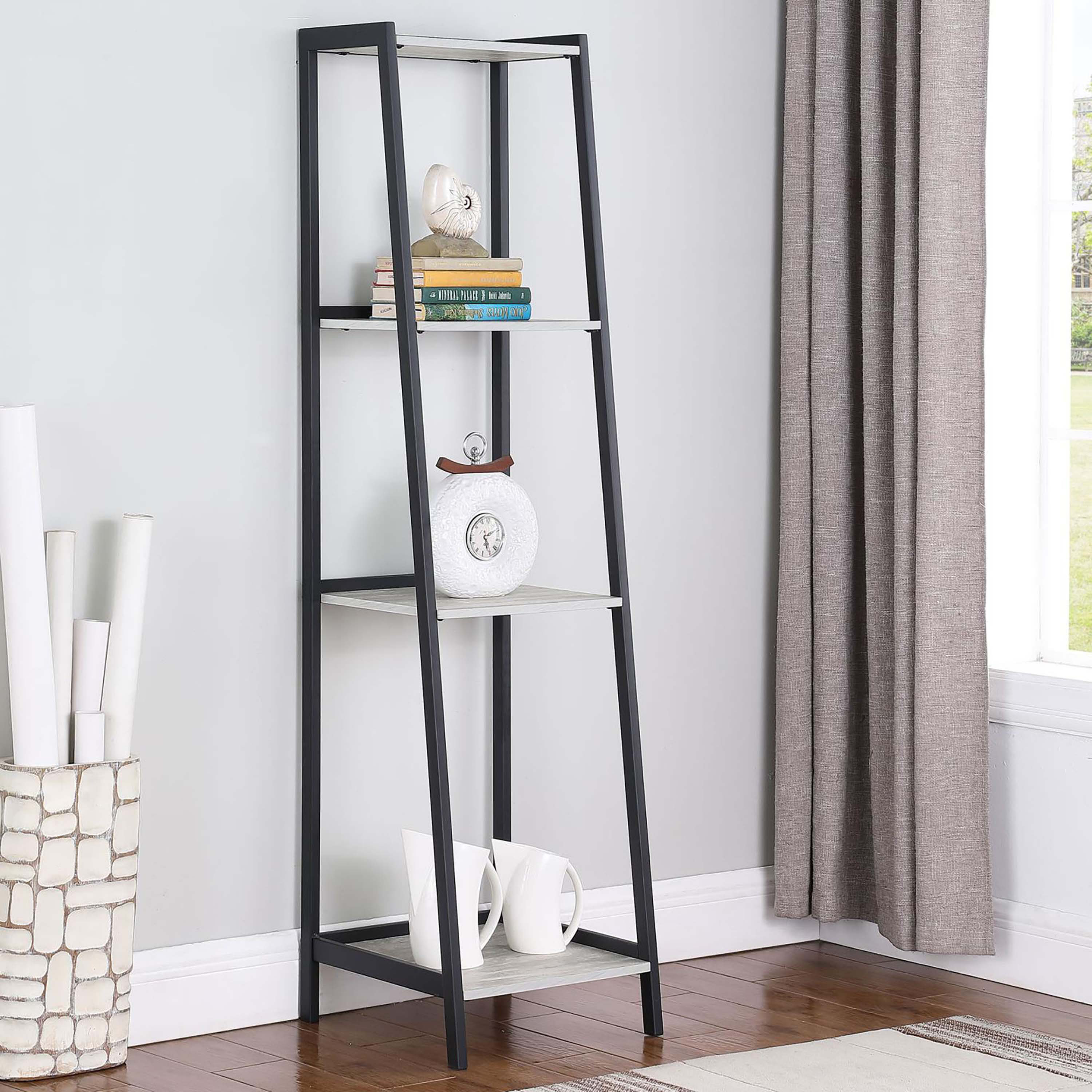 Latitude Run® Grey Stone and Black Ladder Bookcase 4-Shelf | Wayfair