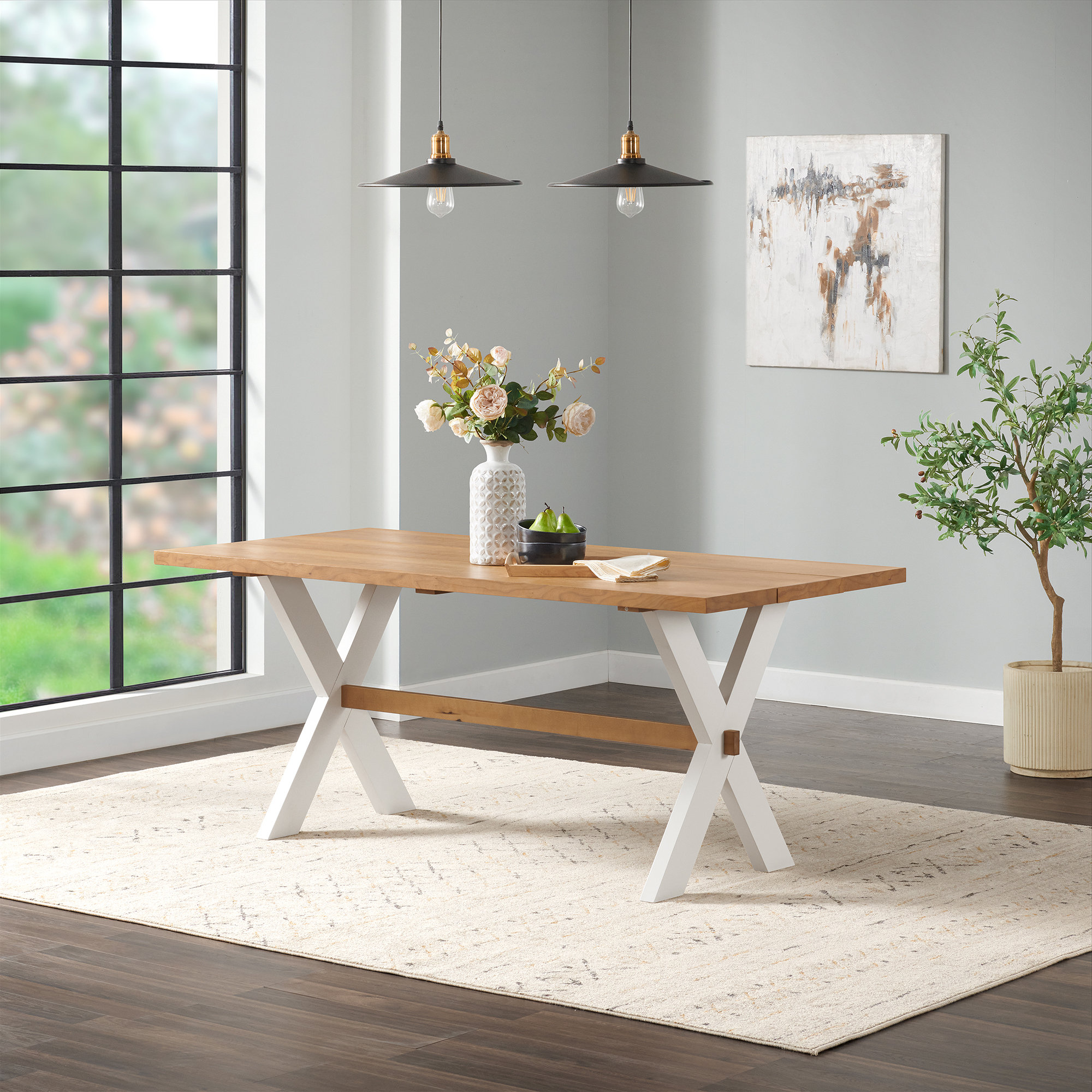Alaterre Chelsea 72" Wide Farmhouse Style Table With Crossed Legs ...