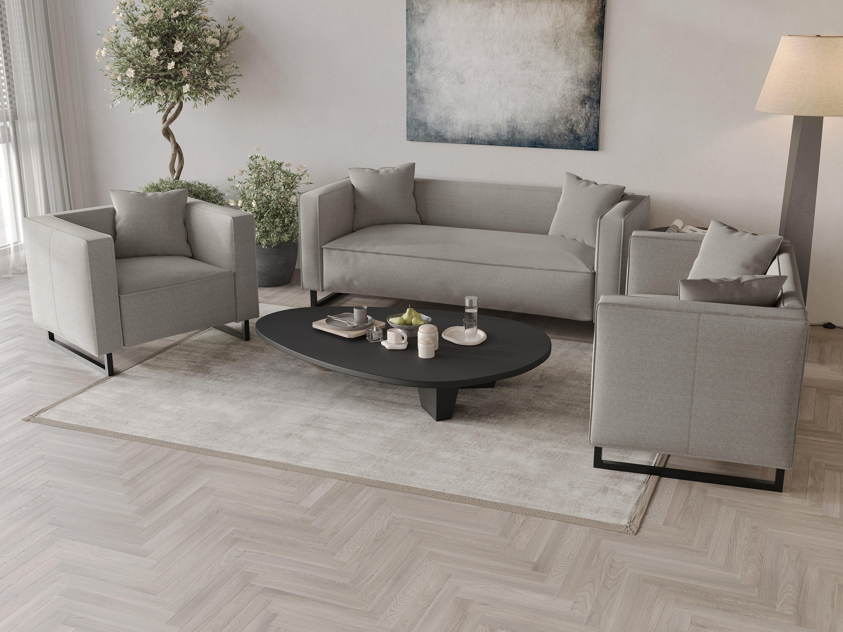 Latitude Run® 3-Pieces Mid-Century Modern Linen Upholstered Living Room ...