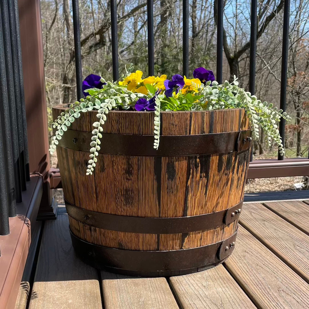 Mystic Barrels Whiskey Barrel Planter Reclaimed Oak Outdoor Planter ...