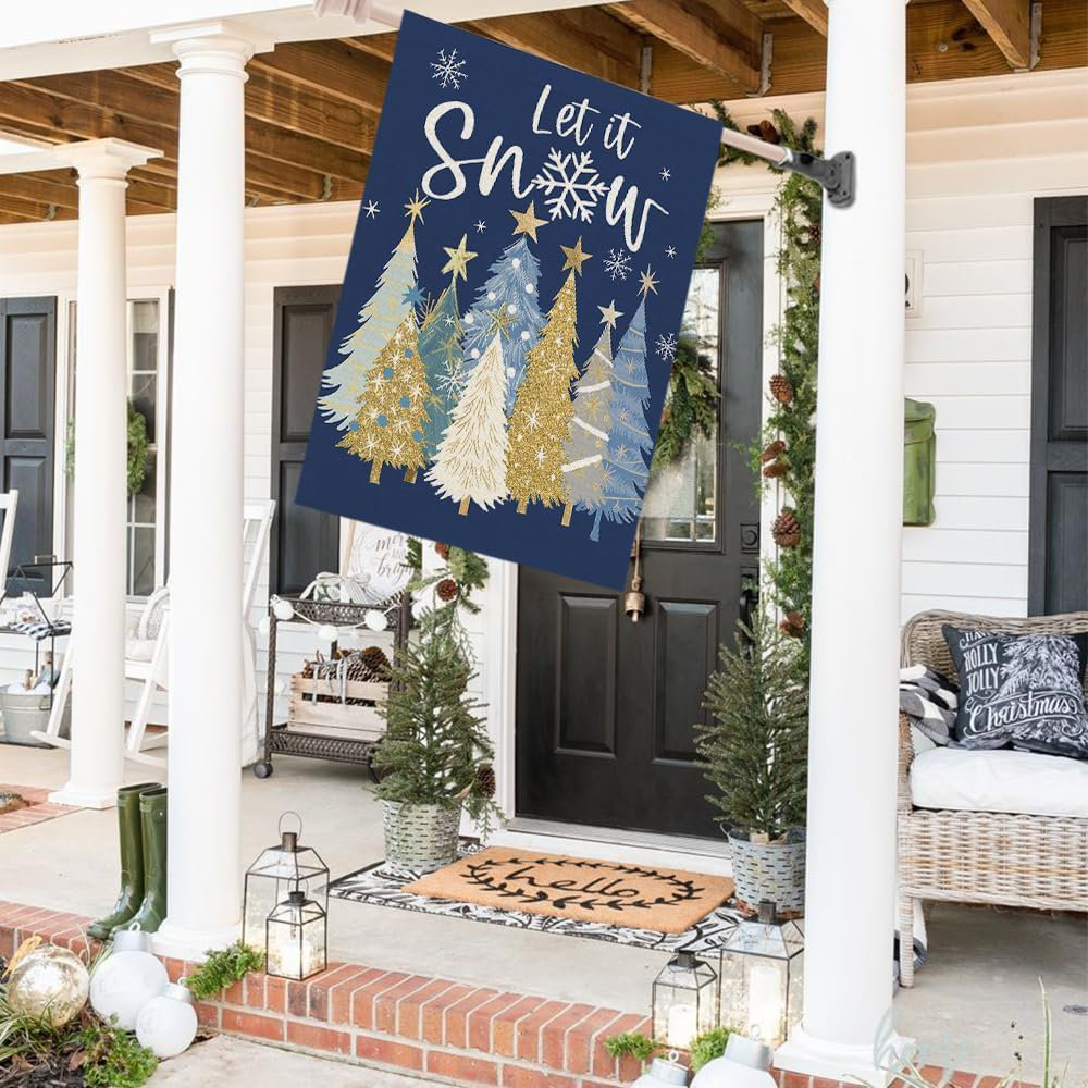 The Holiday Aisle® Christmas Trees House Flag Let It Snow 28 Inch ...