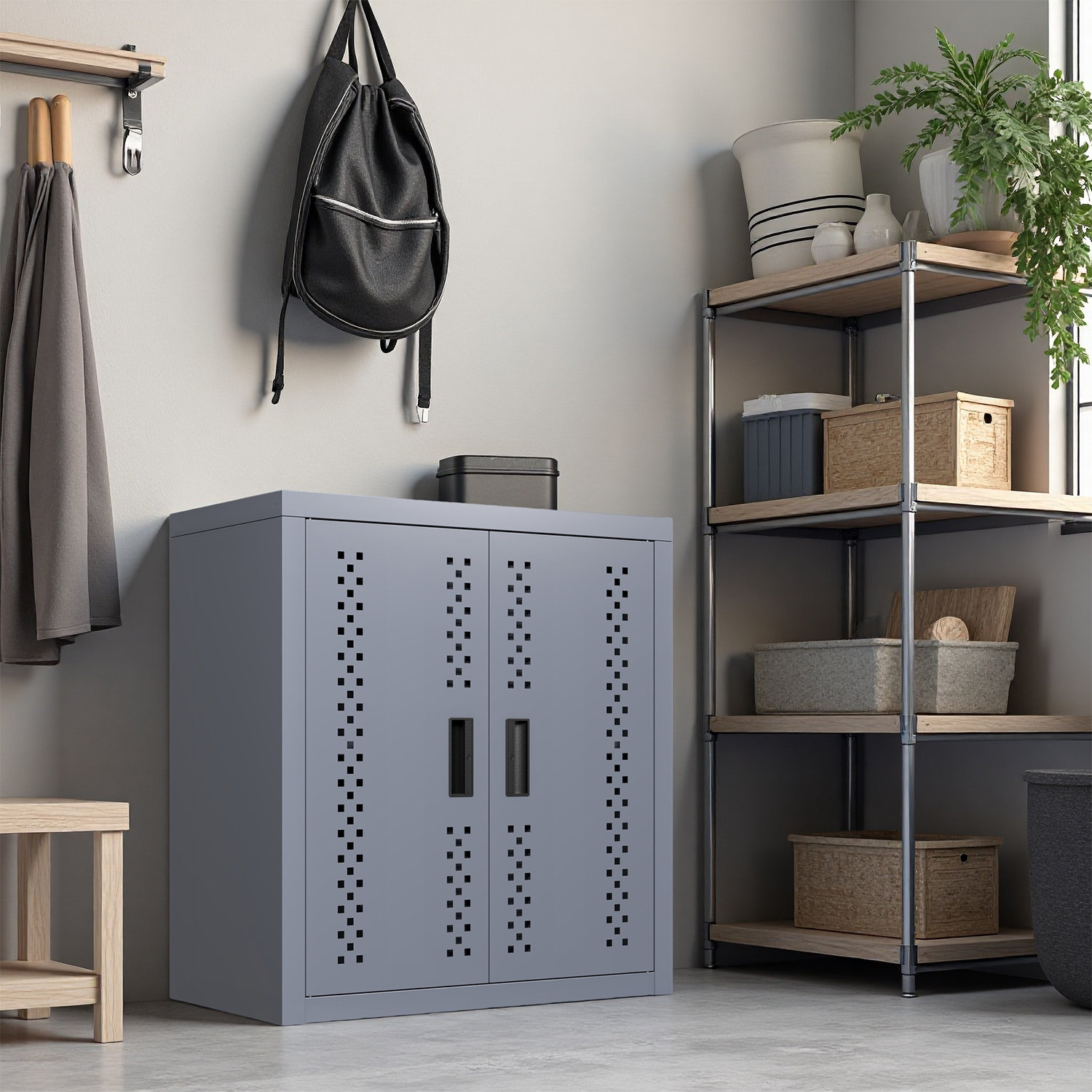 Wrought Studio™ Gray Metal Garage Cabinet With Door, Wall-Mounted ...