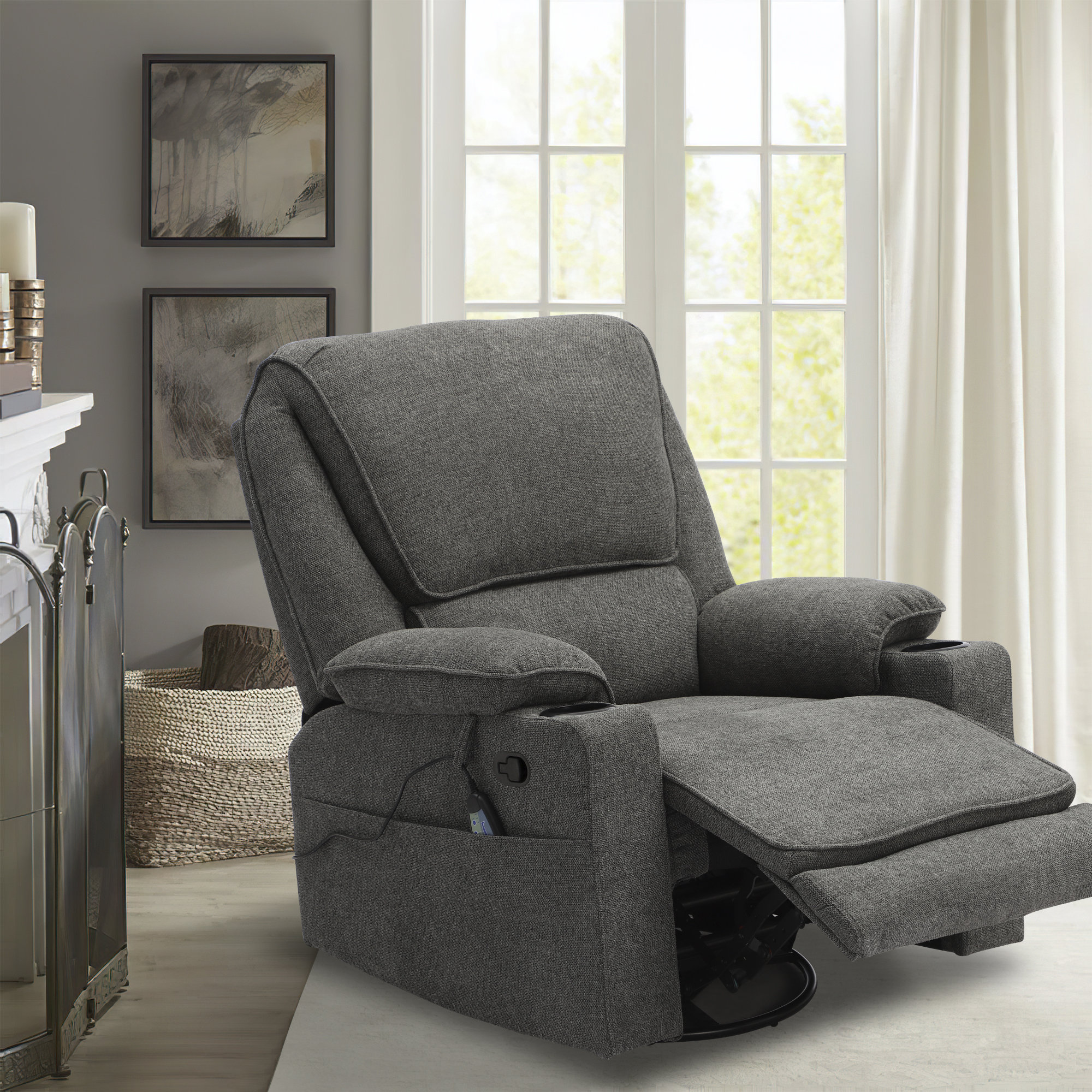 Latitude Run® Swivel Rocker Recliner With Massage And Heated Functions ...