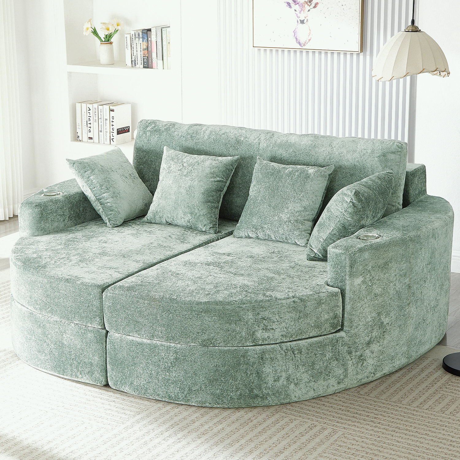 Orren Ellis Curved Chaise Lounge Sofa with Two Cup Holders - Wayfair Canada