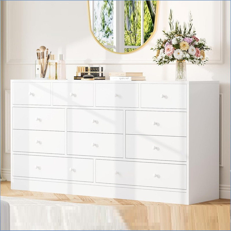 Ebern Designs 61 Inch Drawer Dresser for Bedroom,12 Drawer Dressers & Chests of Drawers, Wood ...