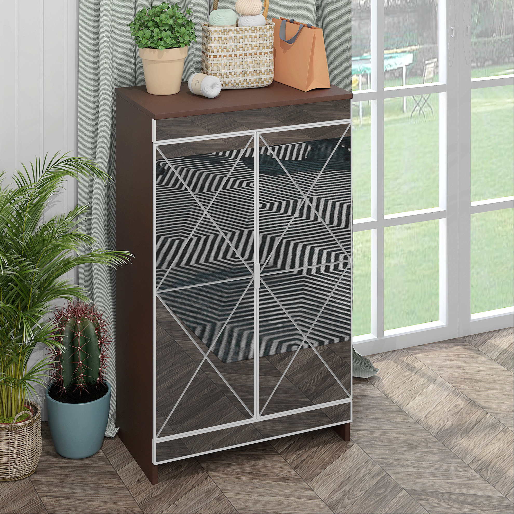 George Oliver Elegant Decor Mirrored Cabinet With Silver Edging ...