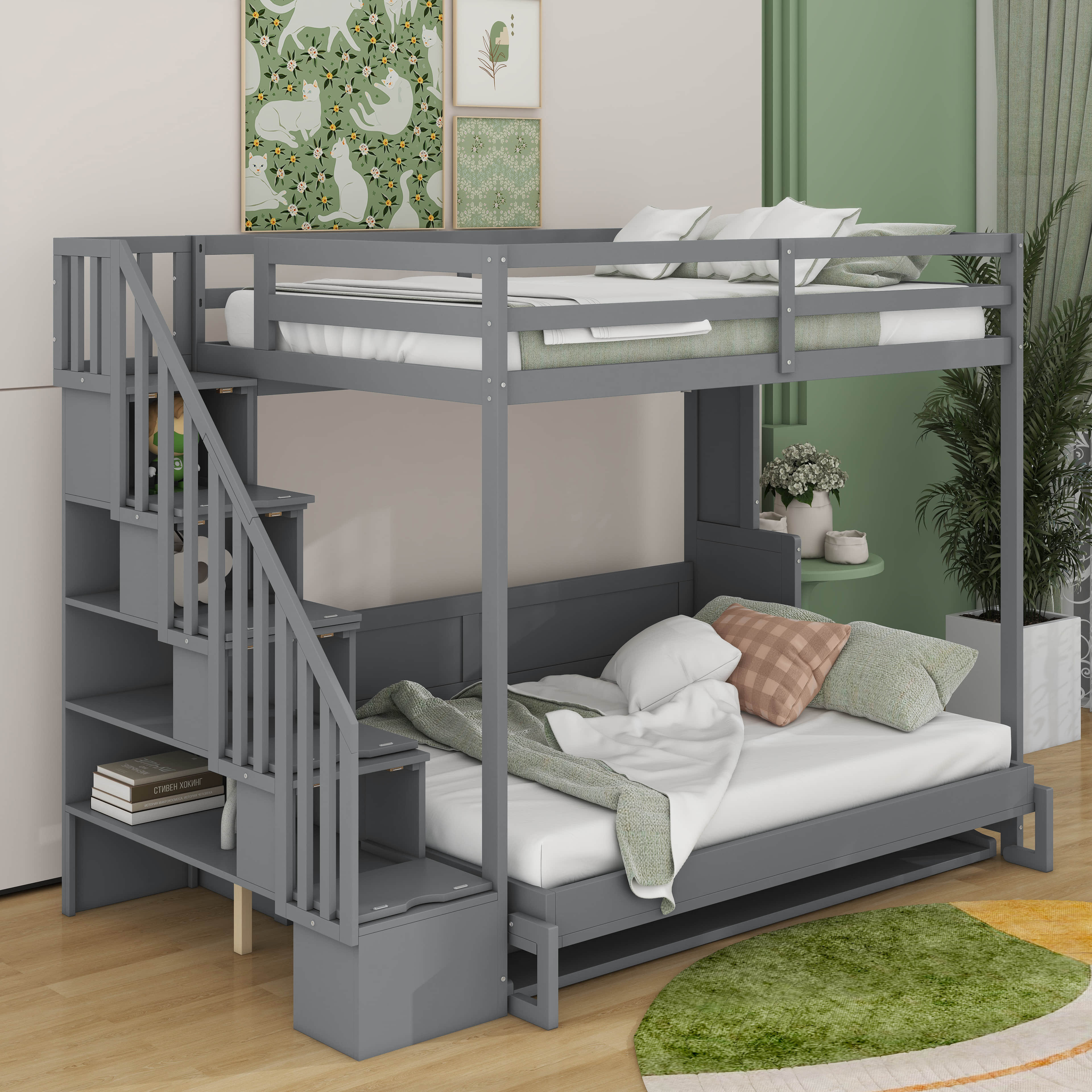 Harriet Bee Full Over Full Size Murphy Bed With Hydraulic Lift & Desk ...