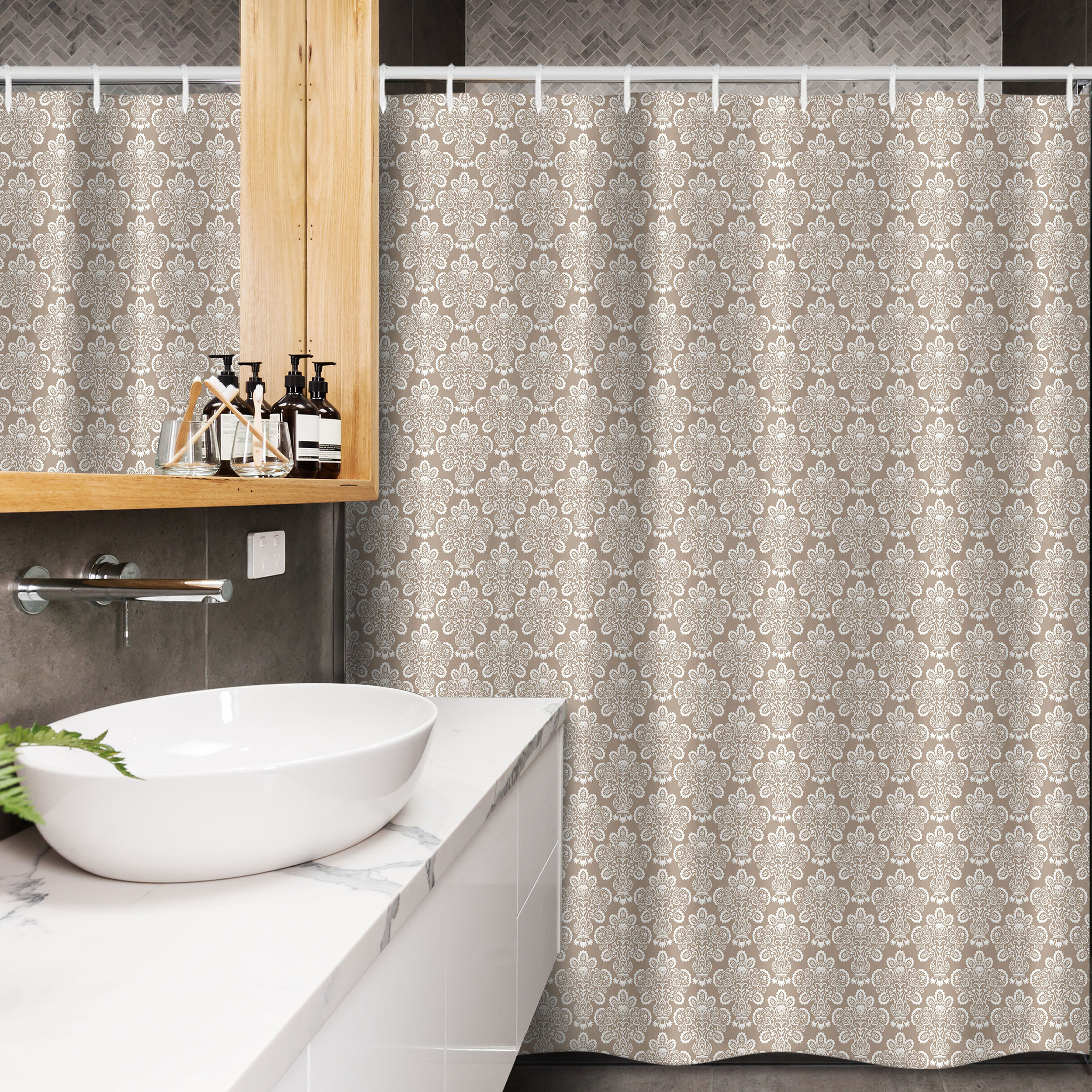 East Urban Home Aurin Damask Shower Curtain with Hooks Included | Wayfair