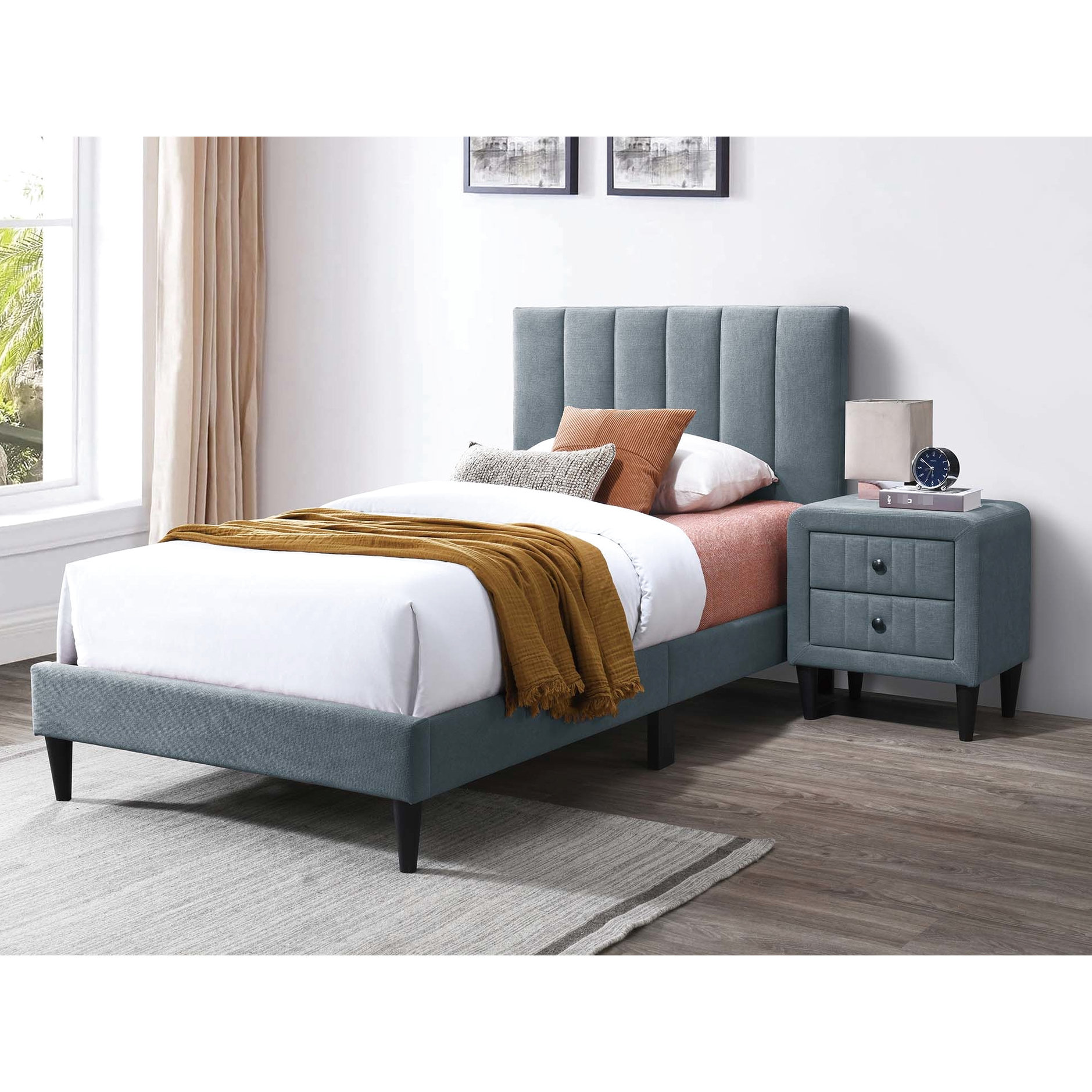 Ebern Designs Modern Twin Bed Headboard, Gray Linen Blend, Adjustable 3 ...