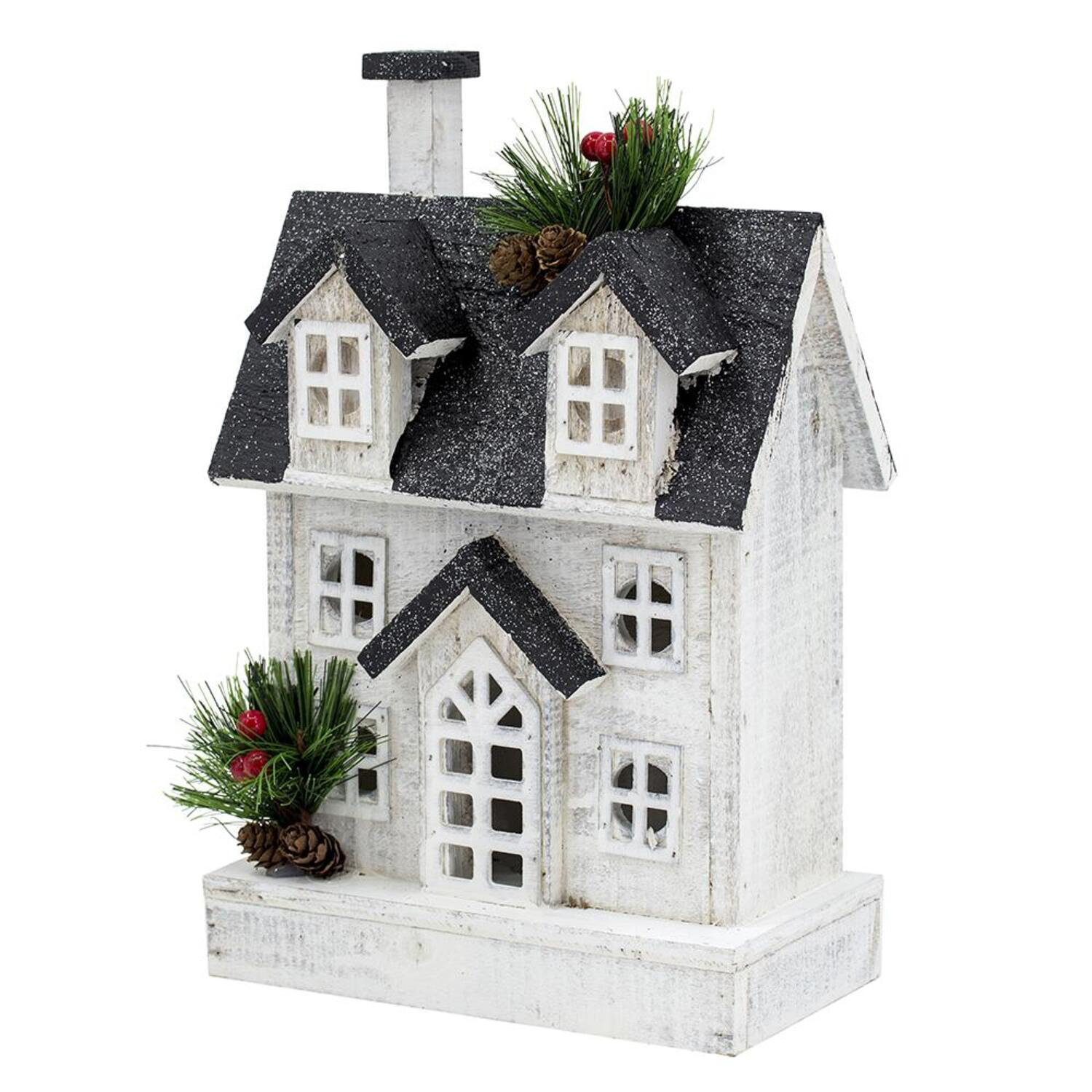 The Holiday Aisle® Wooden House with Light - 8.3x4.3x12.5" - White ...
