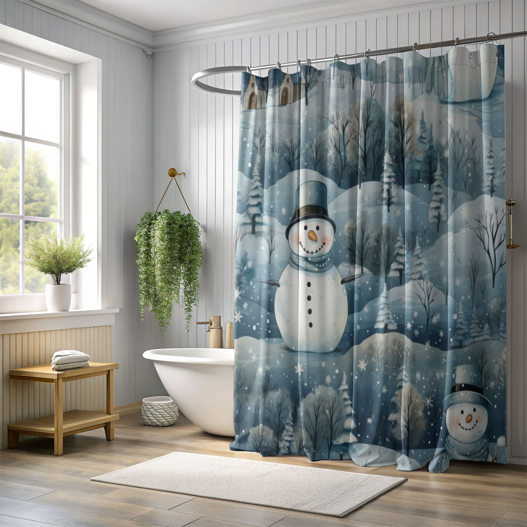 The Holiday Aisle® Glacial Snowman - Premium Shower Curtain | Wayfair