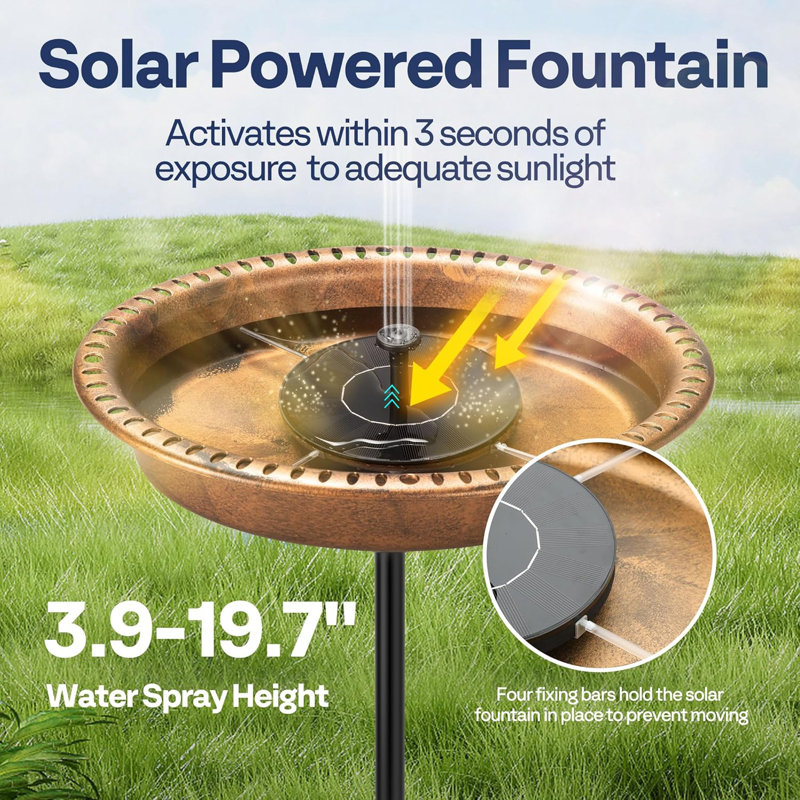 Ebern Designs Polyresin Oval Bird Bath Bowl with Solar Fountain | Wayfair