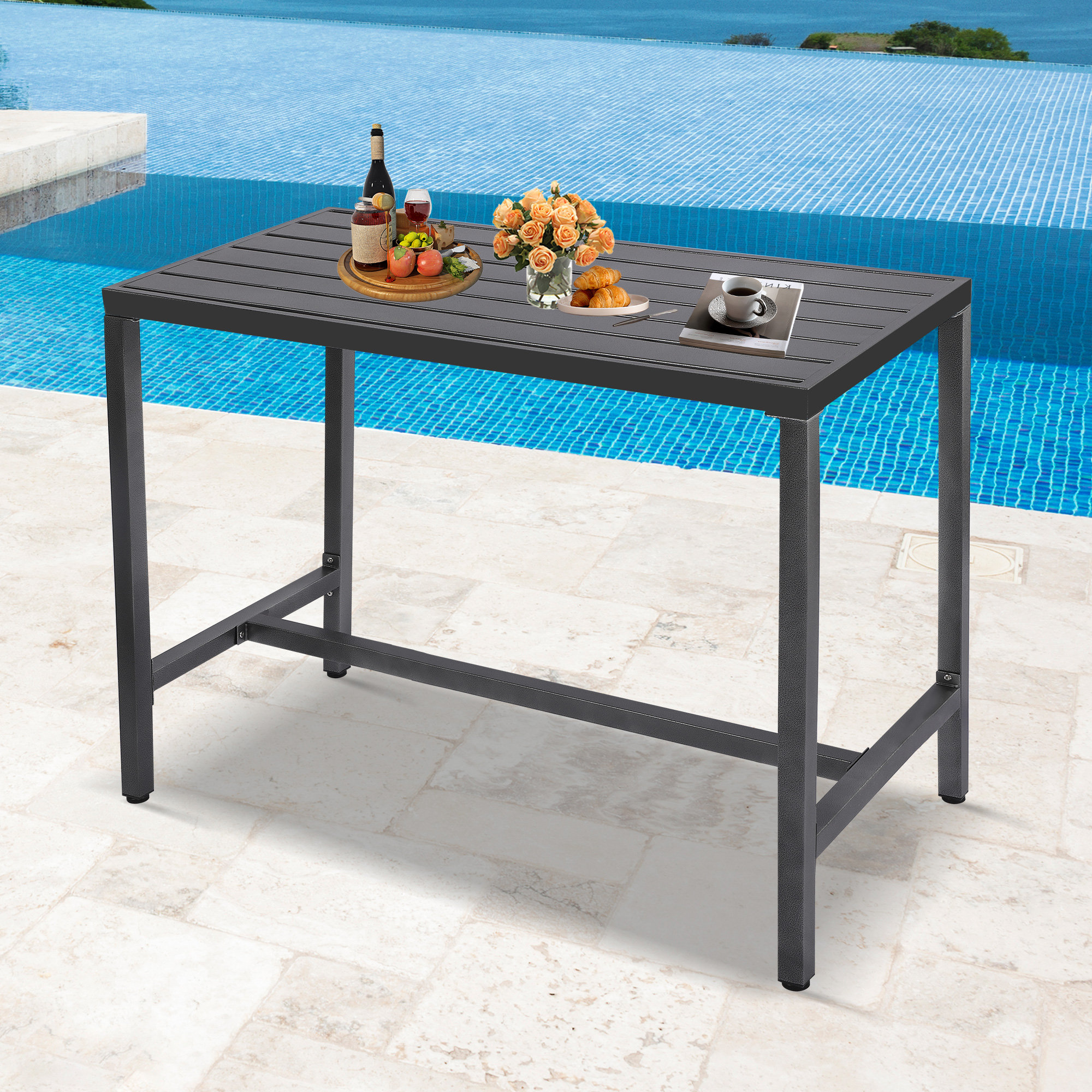 Ebern Designs Deasya Rectangular Outdoor Bar Table | Wayfair