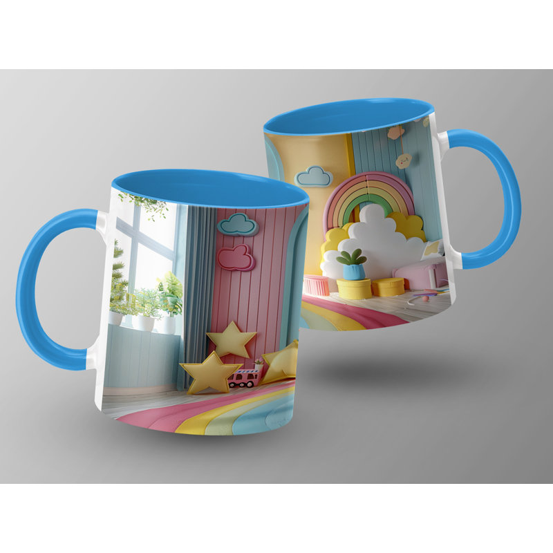 East Urban Home Set of 3 Kids Drawing Style 11oz Accent Mugs – White ...