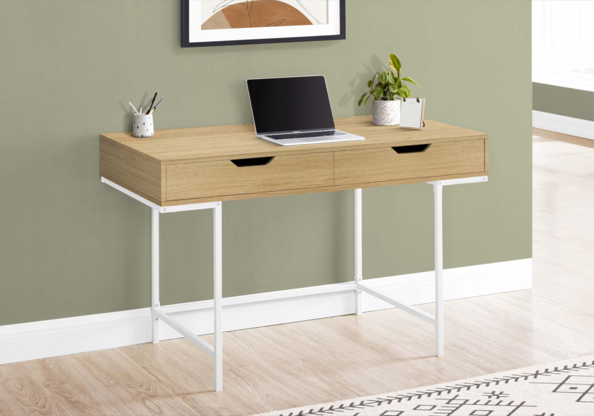 Ivy Bronx Modern White Laminate Computer Desk with Metal Frame and 2 ...