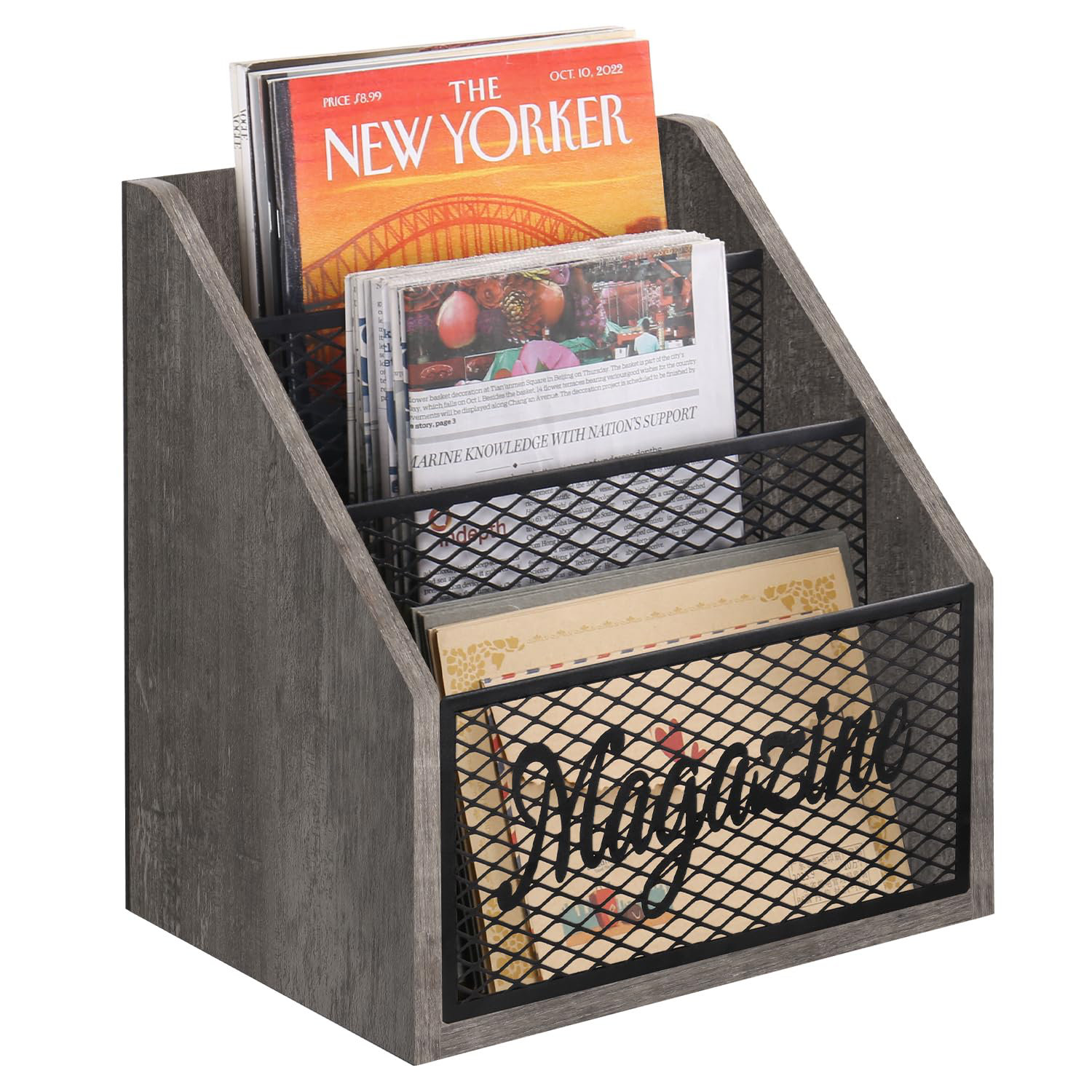 17 Stories Stepped 3 Tier Magazine Rack Floor,Magazine Storage Basket ...