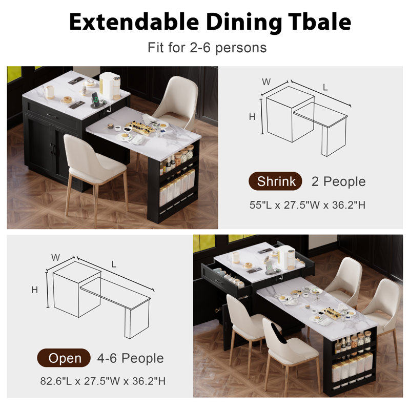 Latitude Run® Kitchen Island with Extendable Dining Table | Wayfair