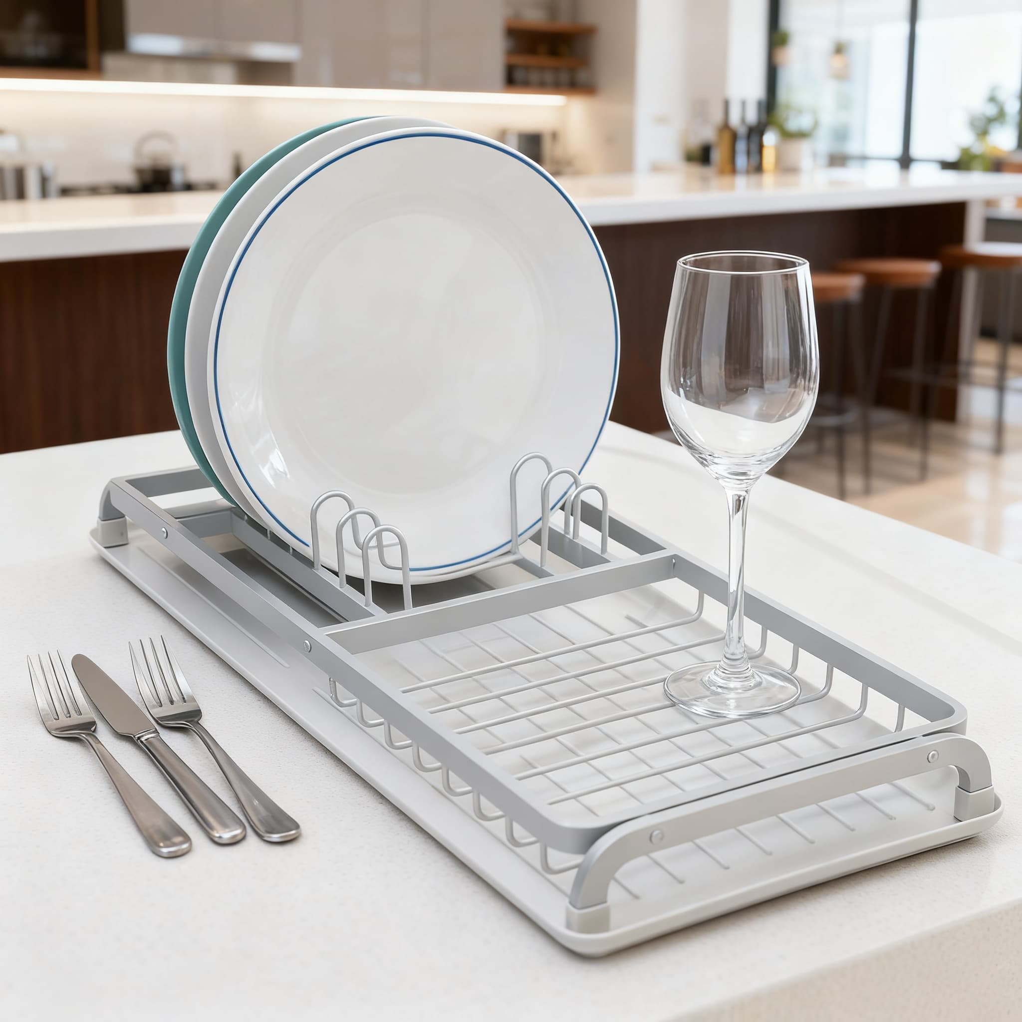BY Family Compact Dish Drying Rack With Removable Cutlery Basket And ...
