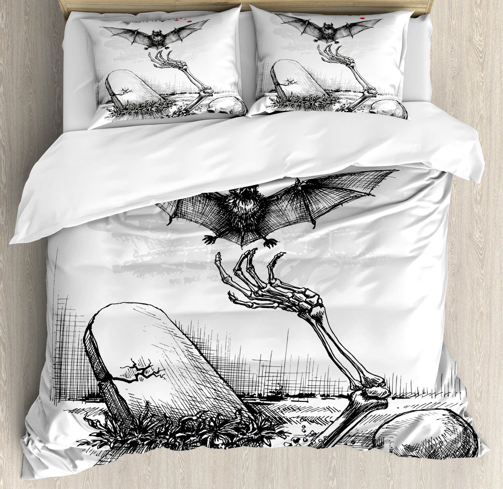 Ambesonne Halloween Dead Skull Zombie Out Grave and Flying Bat Hand ...