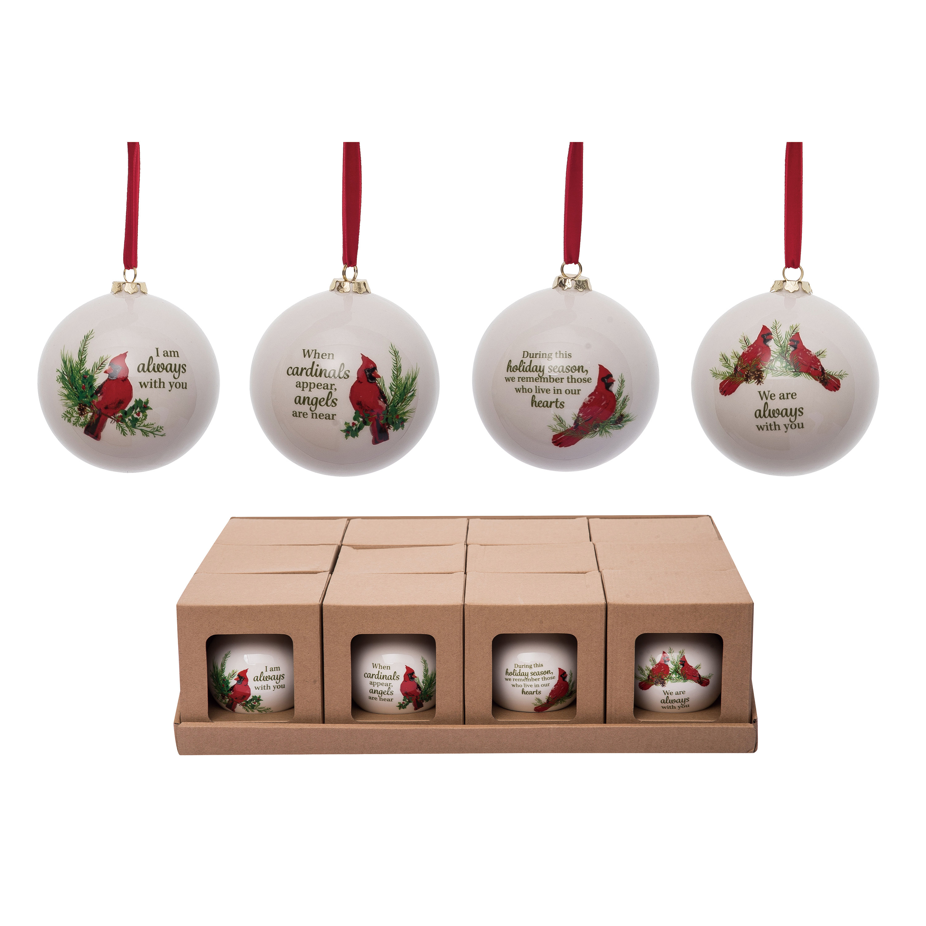 The Holiday Aisle® Ceramic Boxed Memorial Holiday Cardinal Ornament Set ...