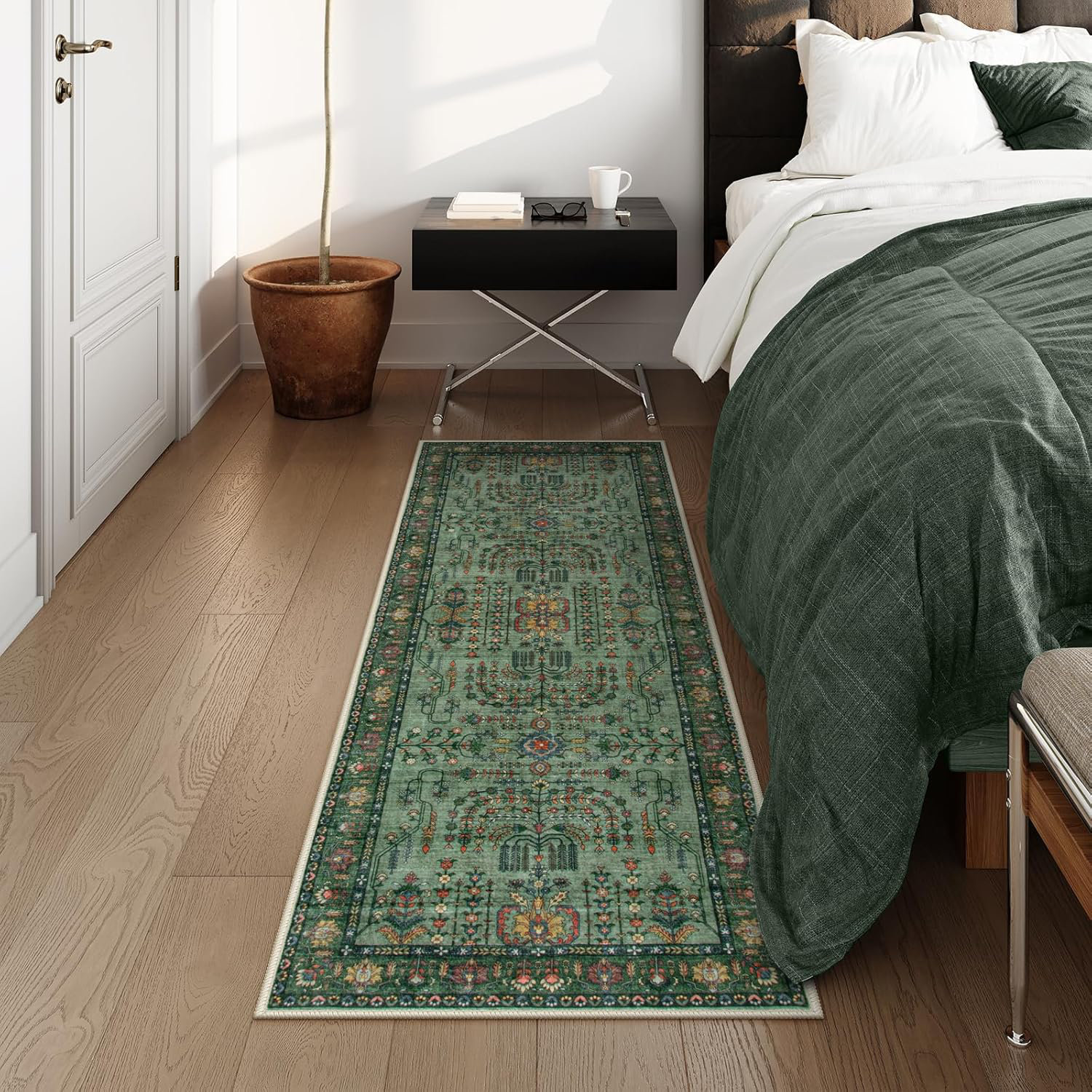 Bungalow Rose Green Rug Kitchen Runner 2X6 Washable, Non-Slip Runners ...