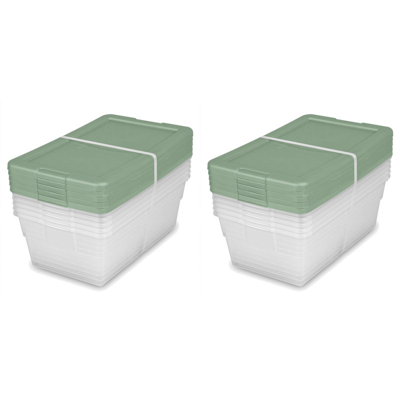 Sterilite Clear Stackable 6 Qt Storage Tote Box Container, Crisp Green ...