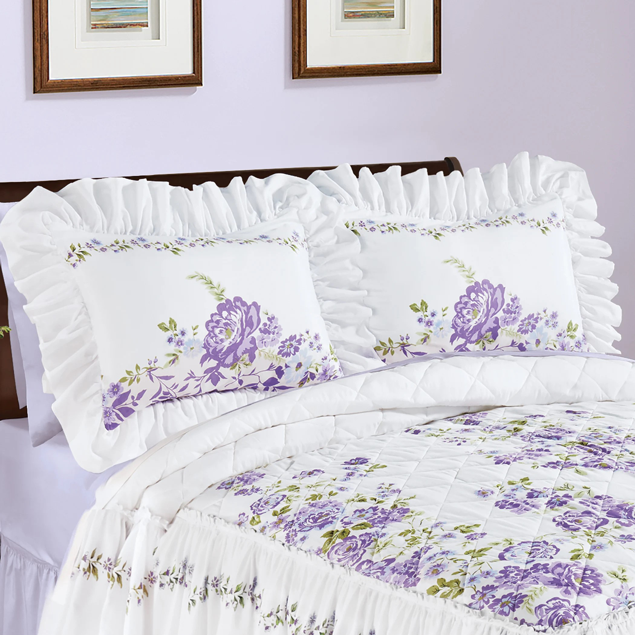 Winston Brands Lavender Floral Garden Ruffled Edge Pillow Sham ...