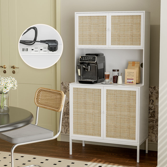 Bay Isle Home Manel Kitchen Pantry Rattan Storage Cabinet With Outlet ...