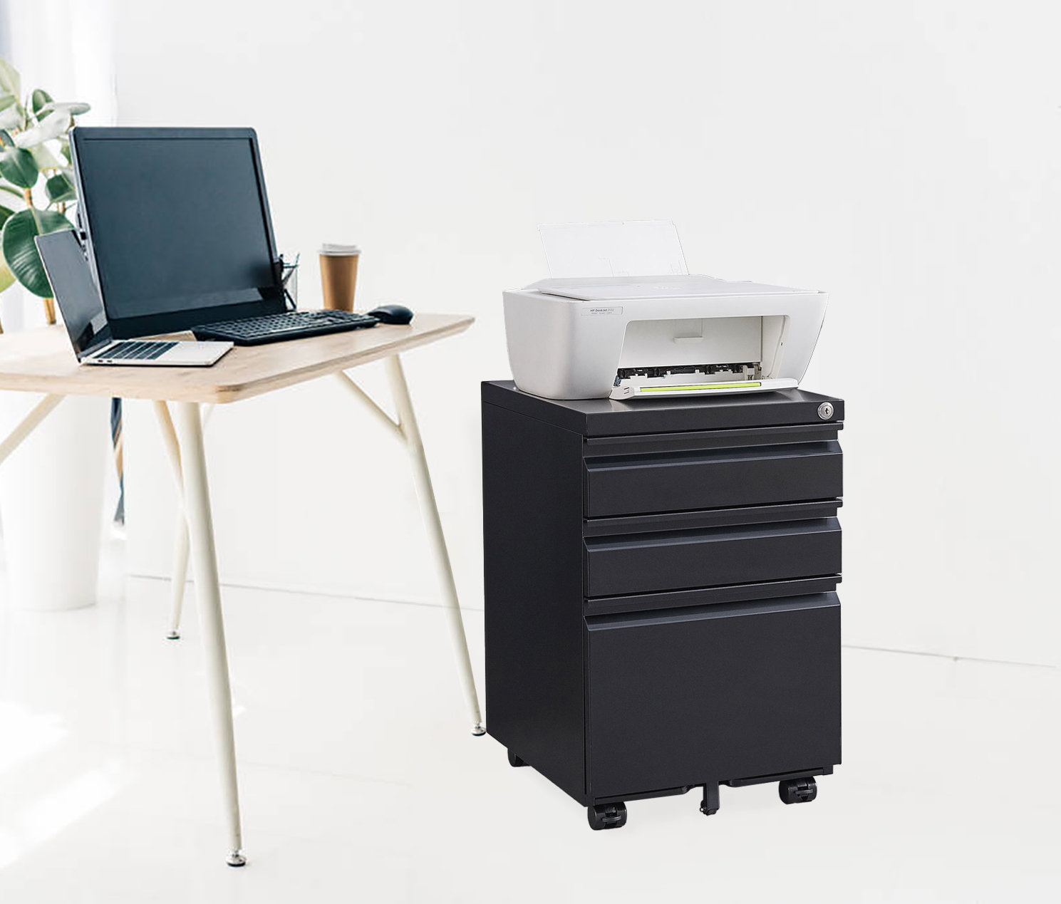 Inbox Zero Locking 3-Drawer Filing Cabinet With 5 Moving Wheels ...