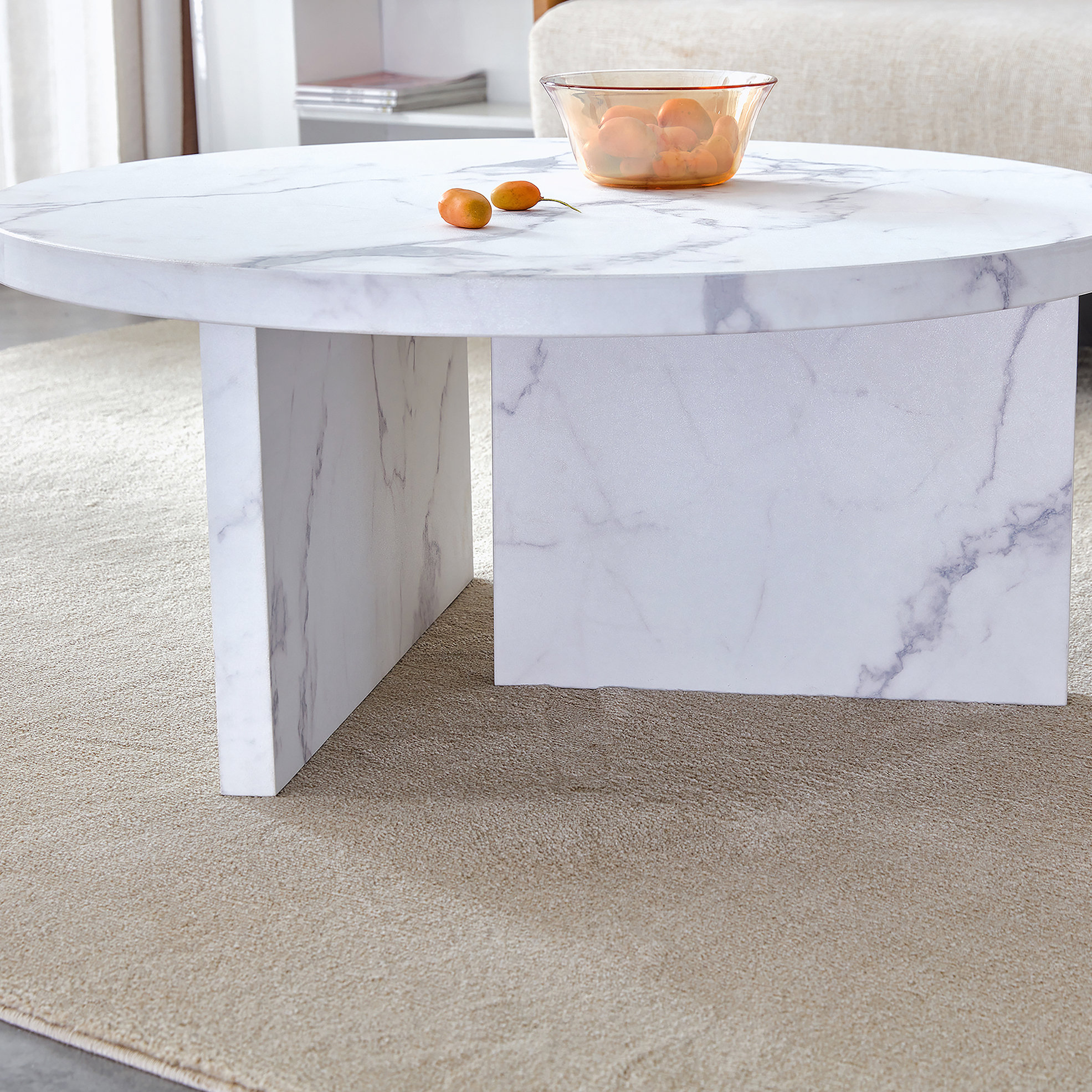 Ivy Bronx A white MDF material circular patterned coffee table, a 31.4 ...