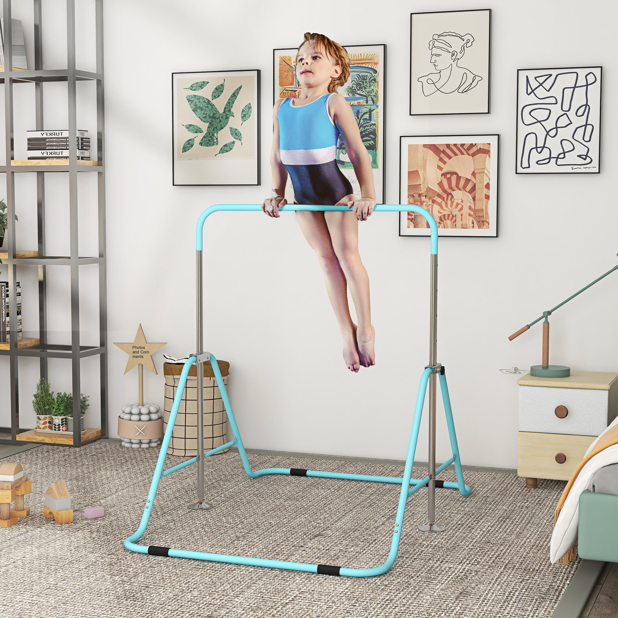 Qaba Folding Gymnastics Bar for Kids with Shock Absorption | Wayfair