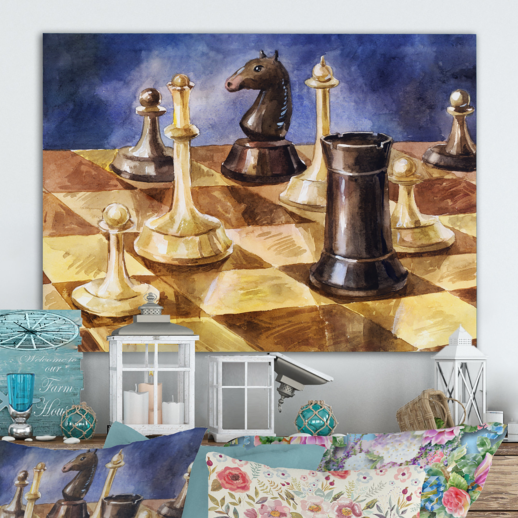 Charlton Home Chess Pieces Game - Picture Frame Print on Canvas | Wayfair