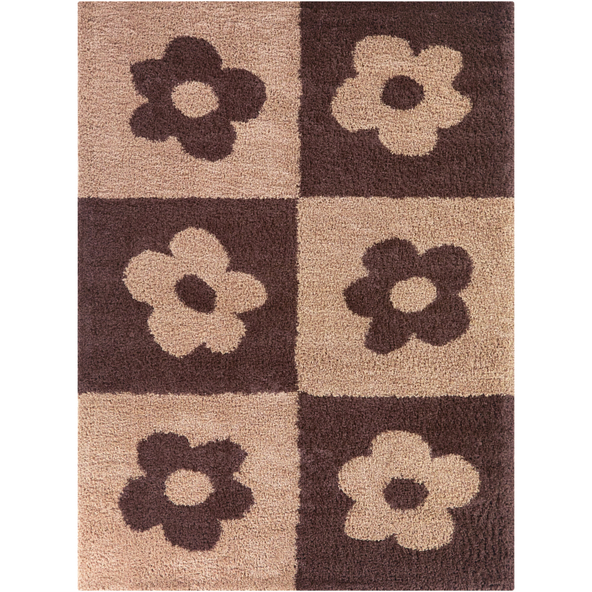 Winston Porter Sylvia Brown Floral Shag Area Rug | Wayfair