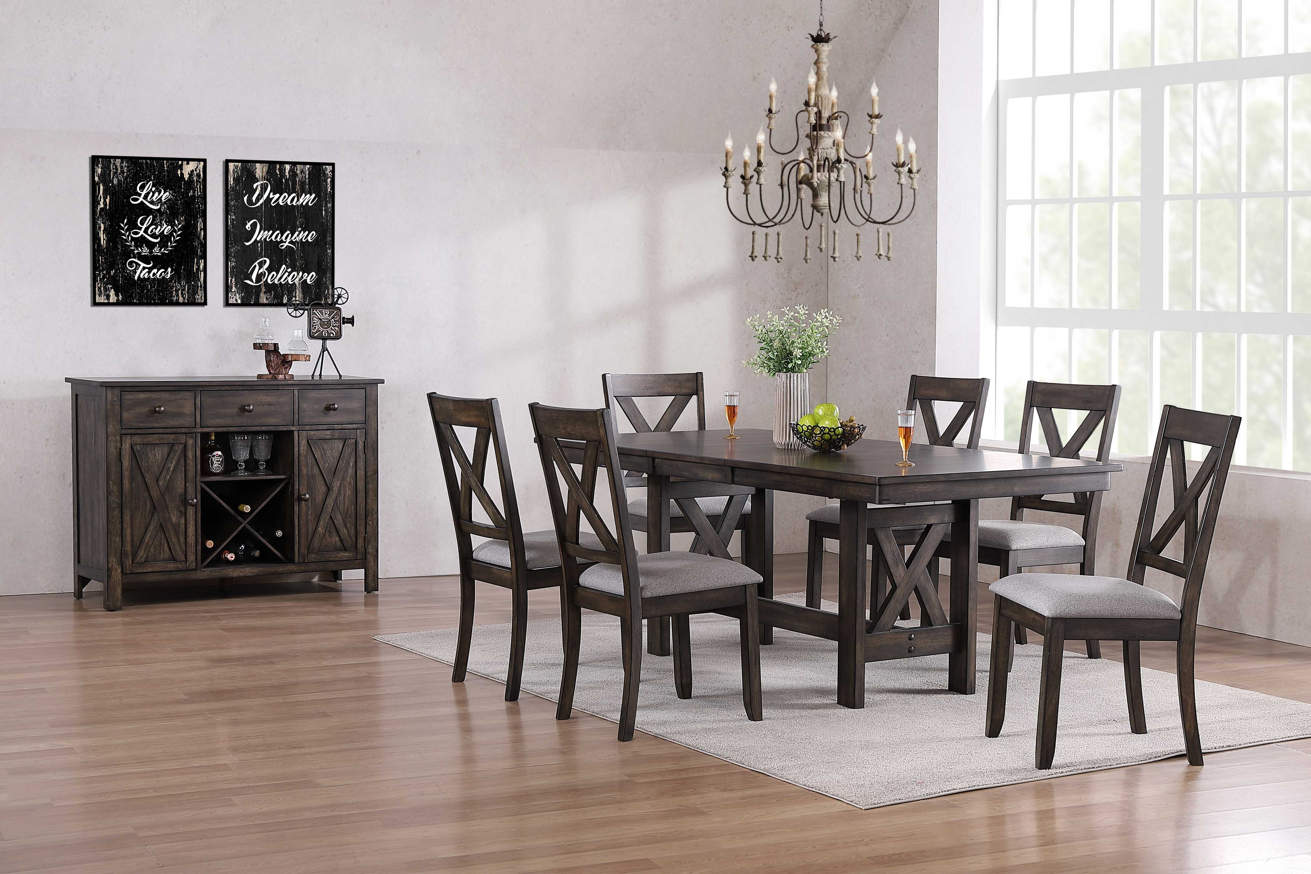 Gracie Oaks Modern Dining Table Set with Buffet Cabinet and 6 Chairs ...