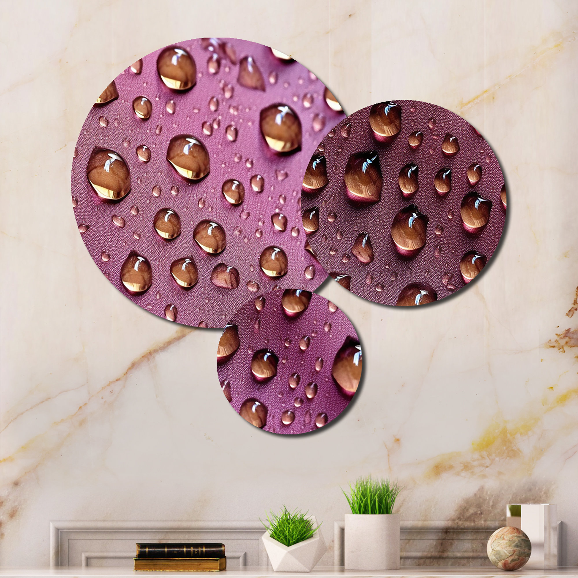 Design Art 3 Pink Rose With Raindrops Wall Decor Set | Wayfair