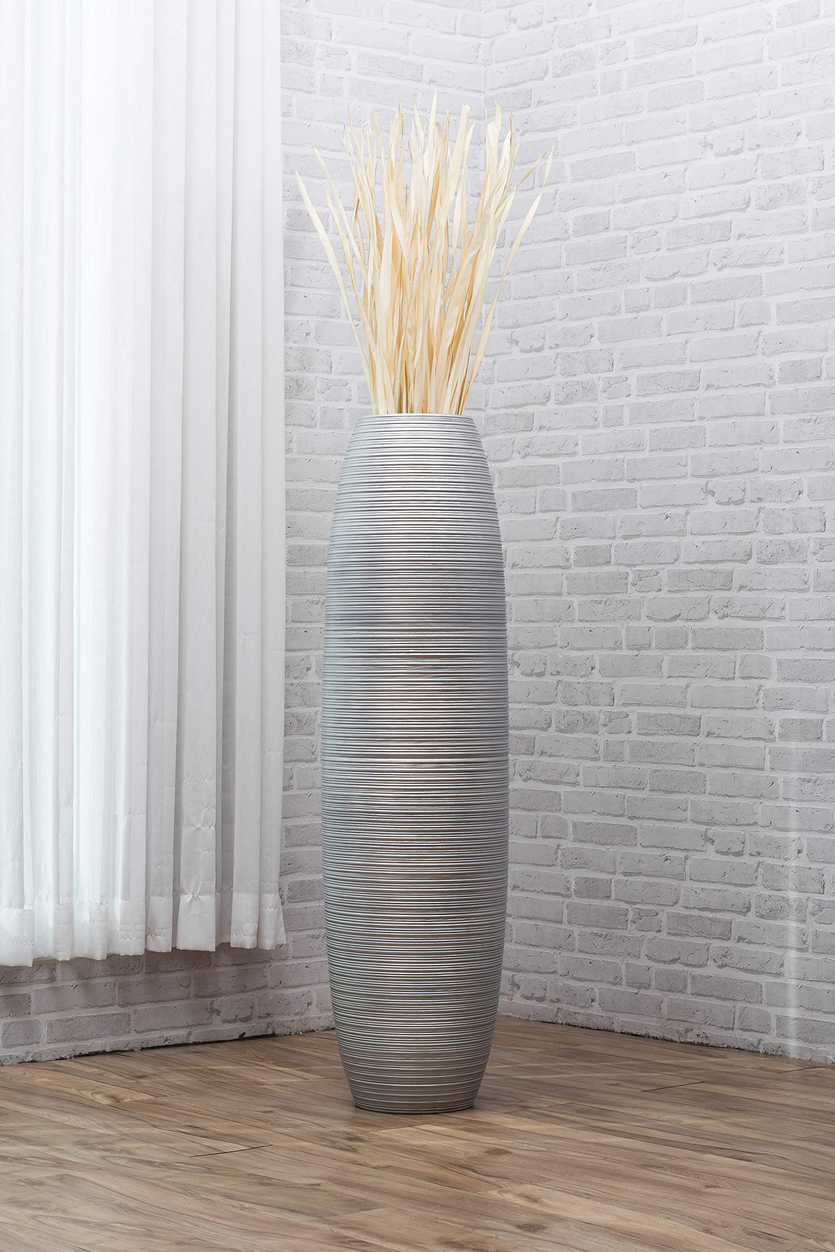 Zeki Shoggy Large Silver Home Decor Floor Vase – Wooden 43 Inches Tall ...