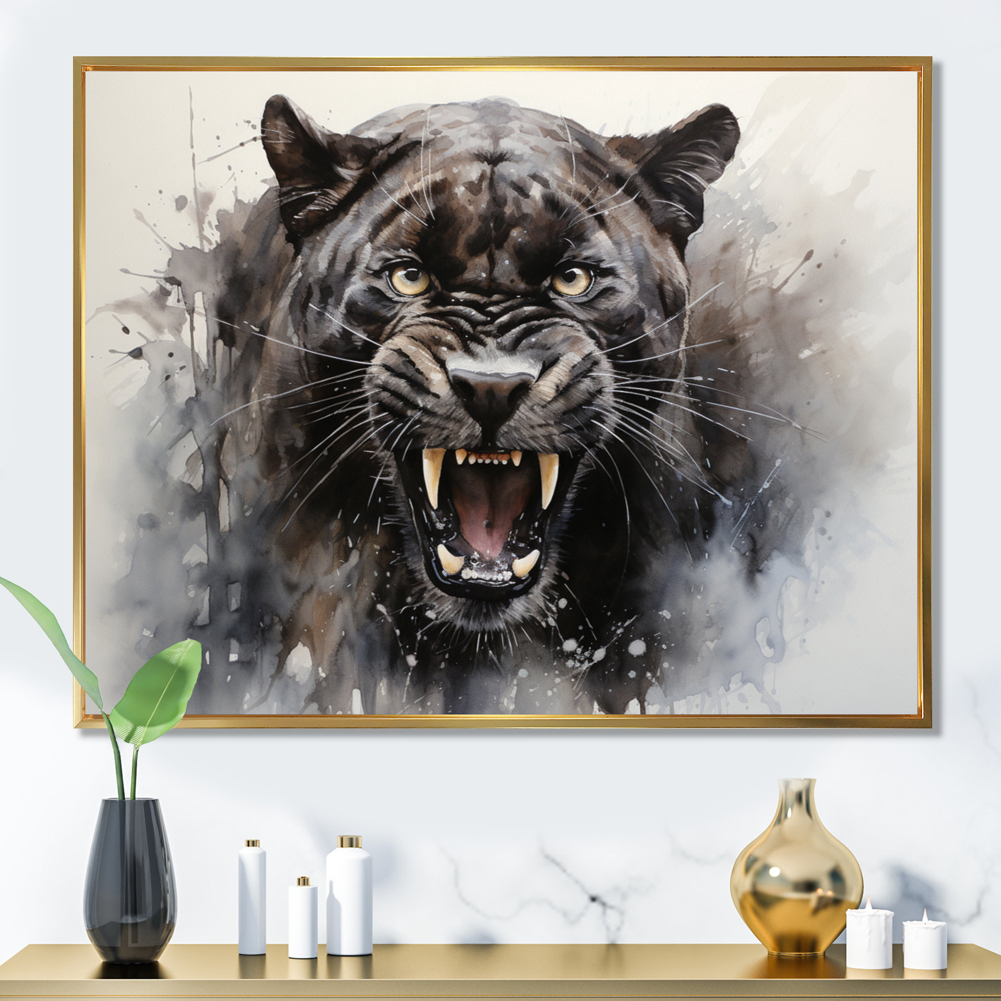 Millwood Pines Black Grey Panther Silent Stalker Ink - Animals Wall Art ...