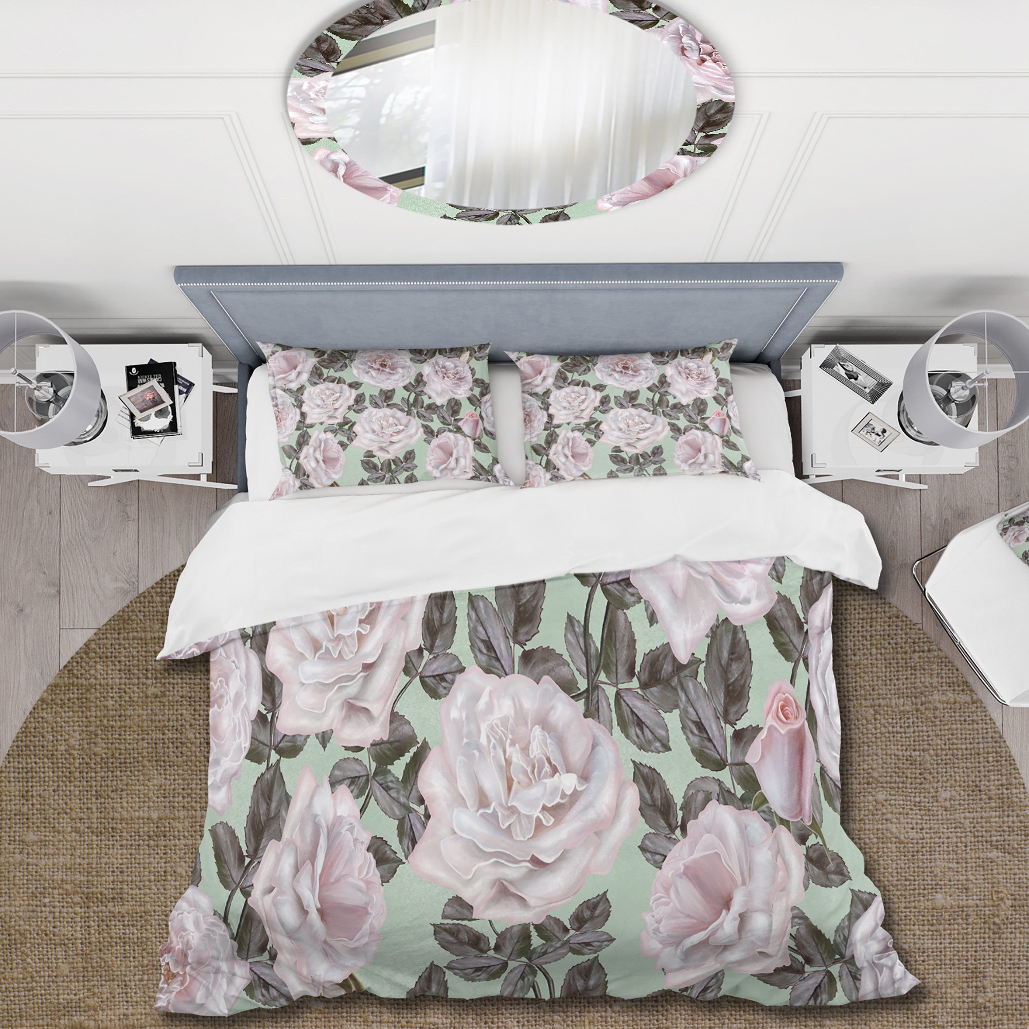 Design Art Pink Retro Roses - Traditional Duvet Cover Set - Microfiber ...