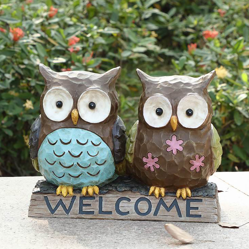 Hi-Line Gift Ltd. OWL COUPLE WITH WELCOME SIGN (HI-LINE EXCLUSIVE ...
