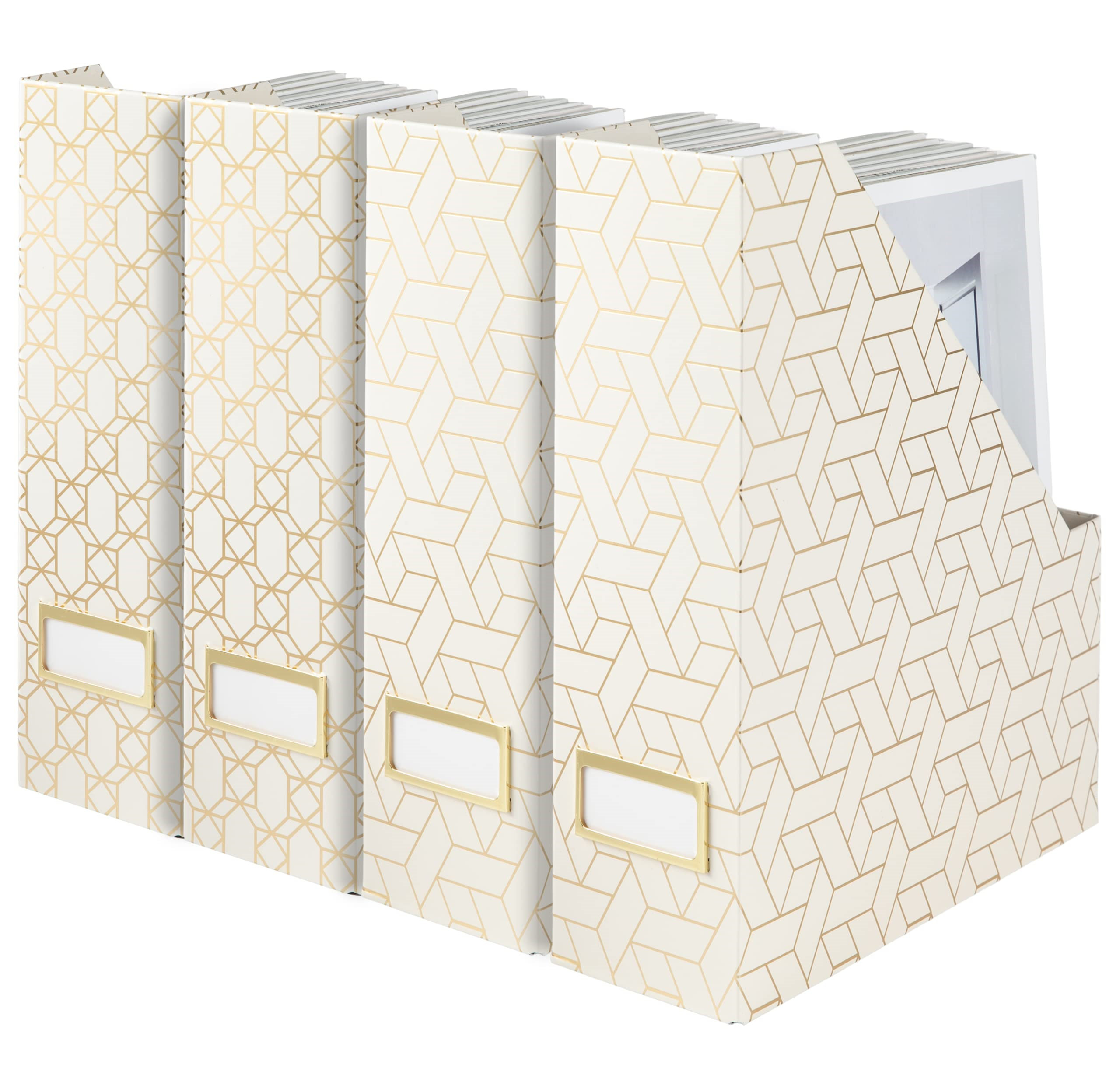 Rosdorf Park Set of 4 Decorative Foldable Magazine Storage Boxes – Gold ...